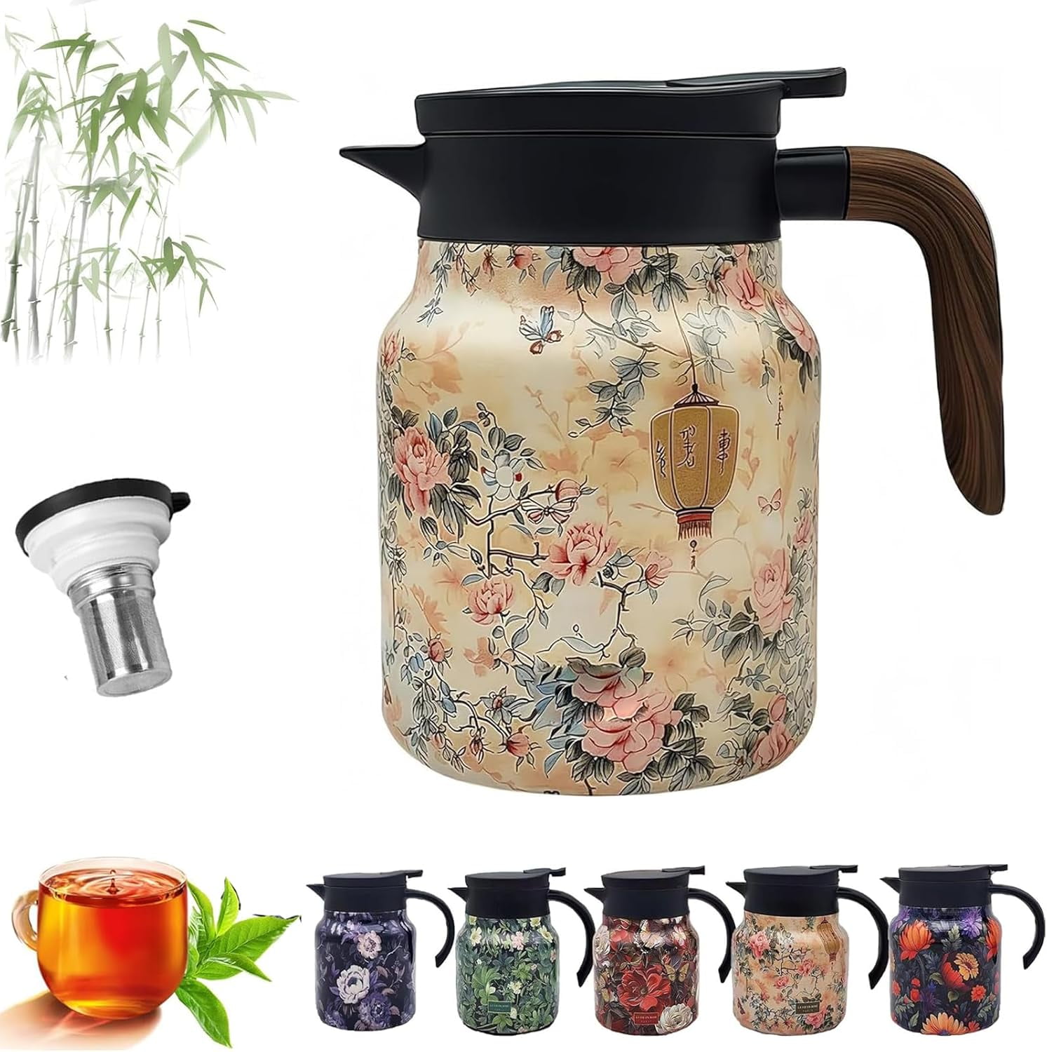 Infinite Tea Pot, Vintage Floral Pattern Tea – Built-In Infuser, 316 ...