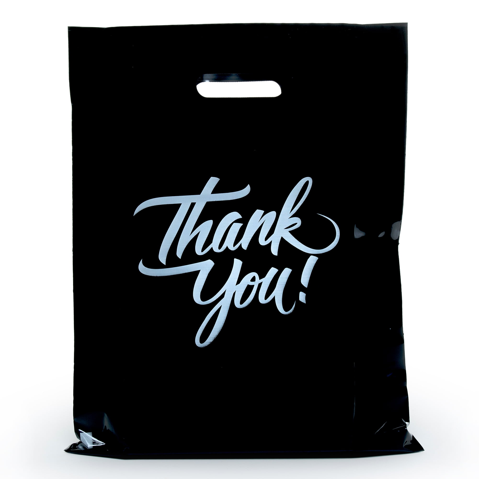 InfinitePack 100pcs Reusable Thank You Bags, 9X12 Die Cut Handles, for ...