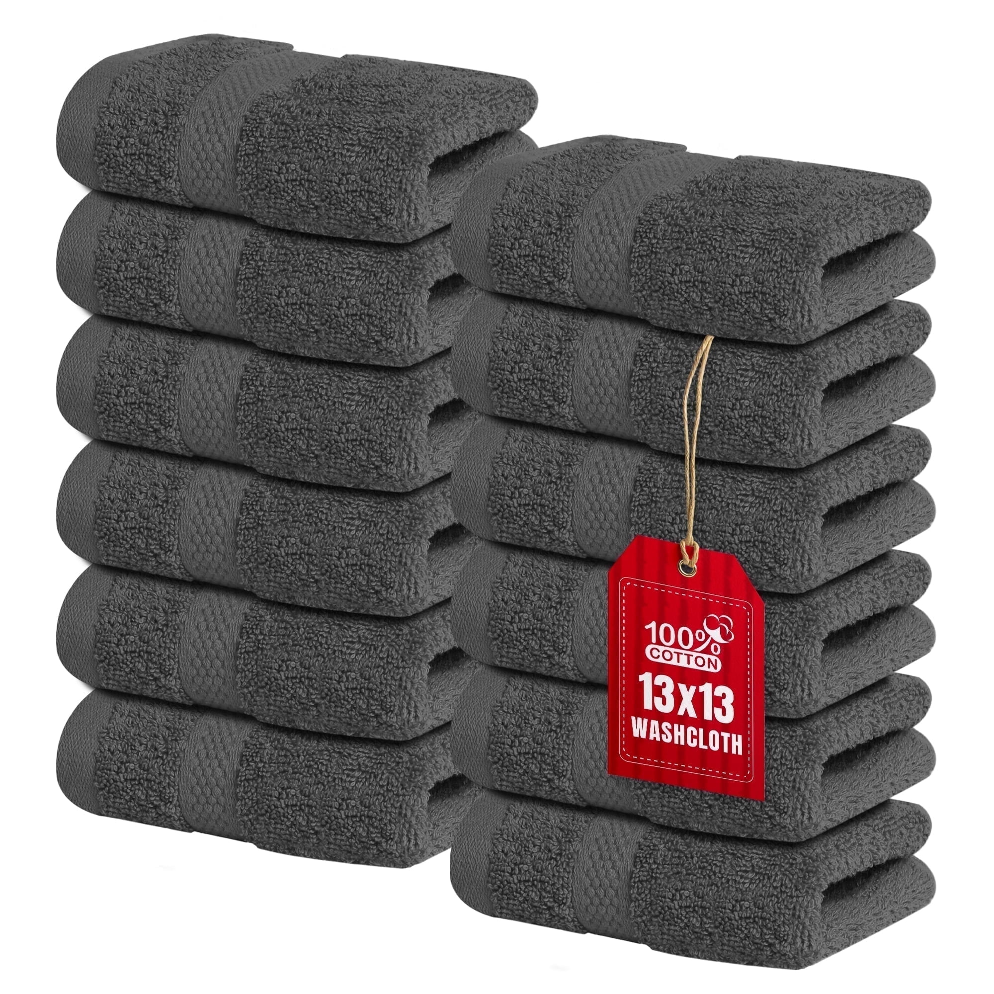Infinitee Xclusives 12 Pack Premium Dark Gray Soft Wash Cloths and Face ...
