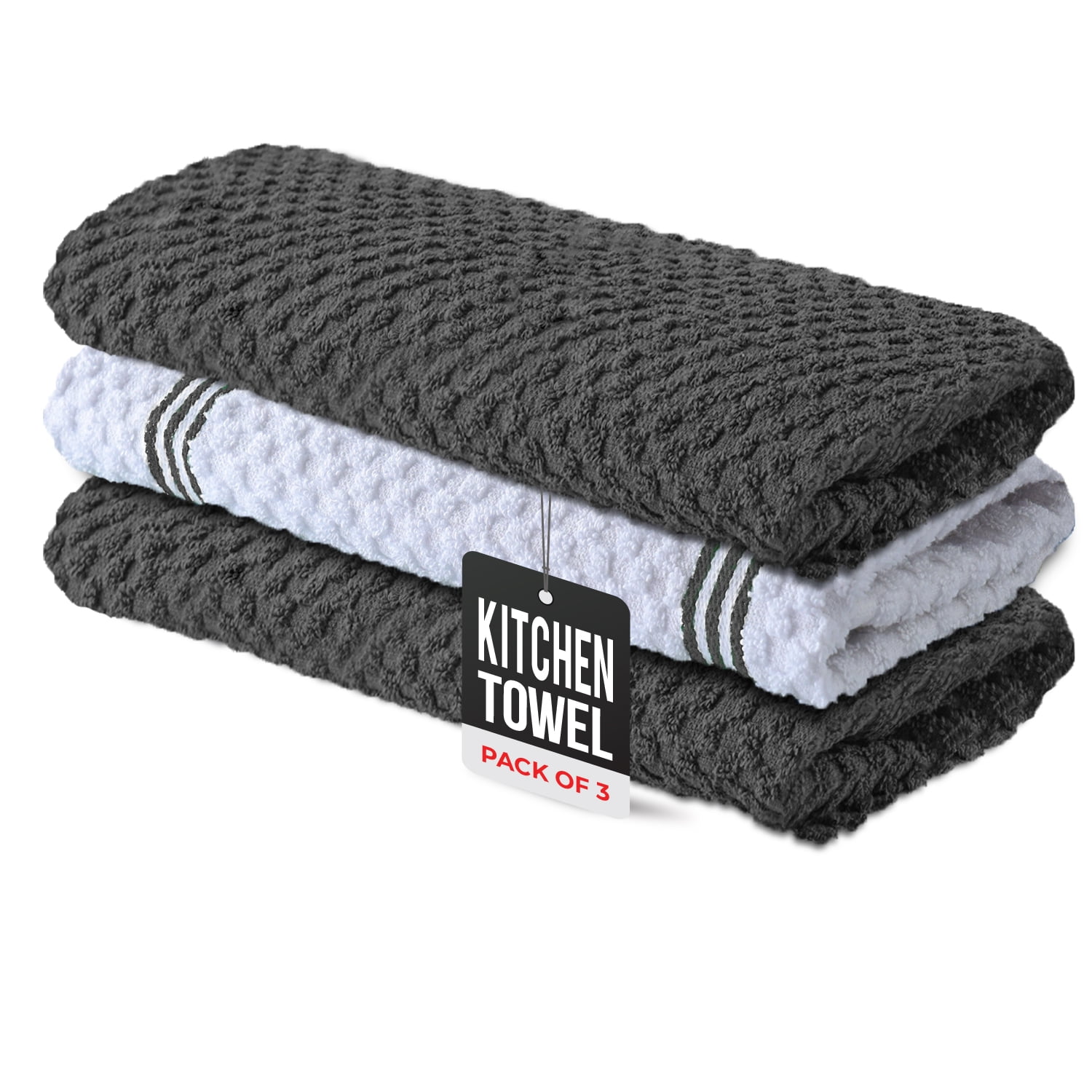 Infinitee Xclusives Gray Kitchen Towel Pack of 3 - 100% Cotton - 15x25 ...