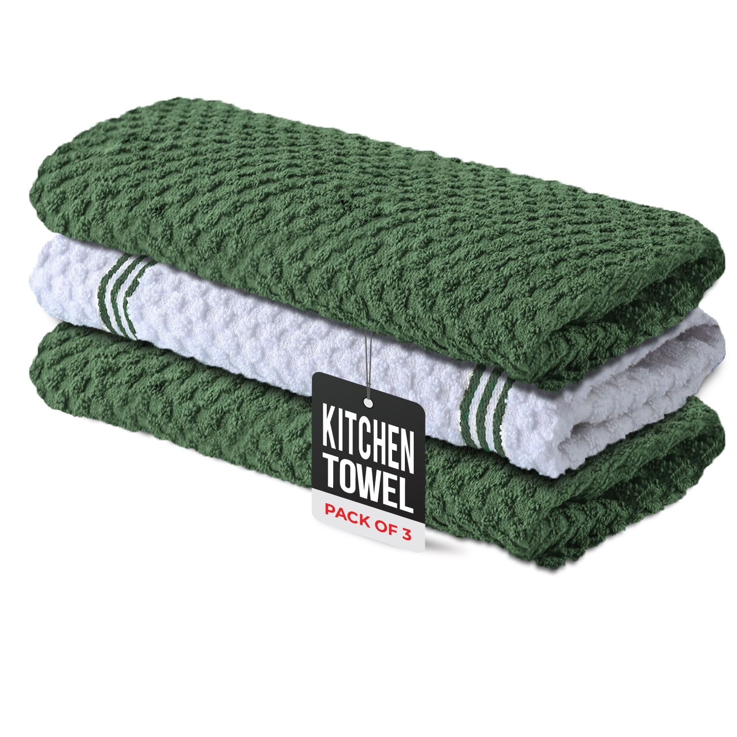 Infinitee Xclusives Green Kitchen Towel Pack of 3 - 100% Cotton - 15x25 ...