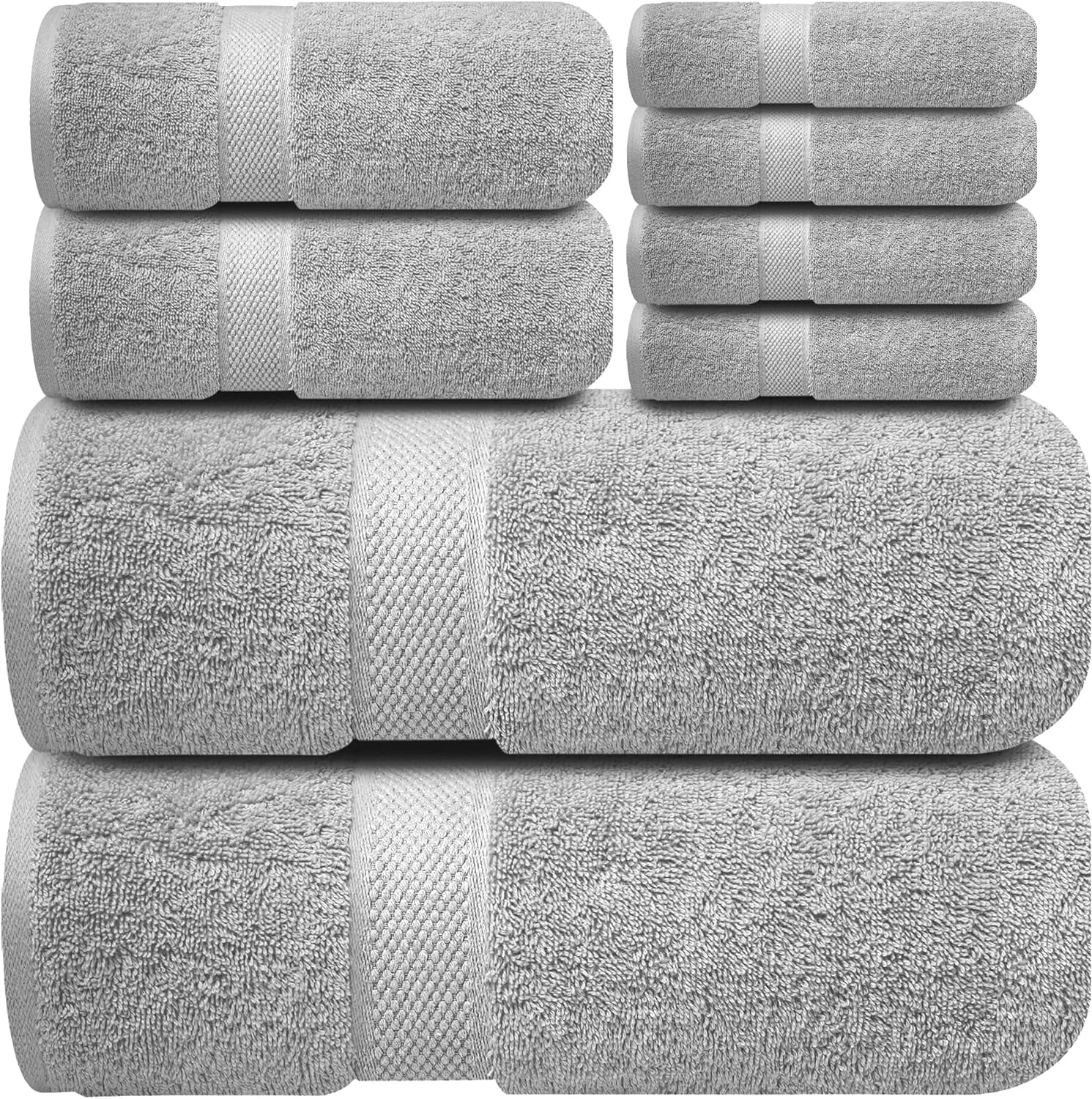 Infinitee Xclusives Premium Light Grey Bath Towel Set - [Pack of 8] - 2 ...