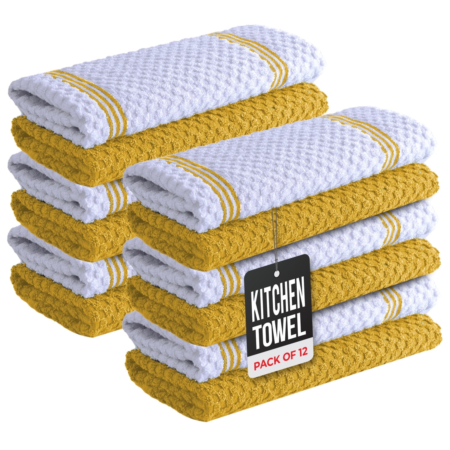 Infinitee Xclusives Yellow Kitchen Towel Pack of 12 - 100% Cotton ...
