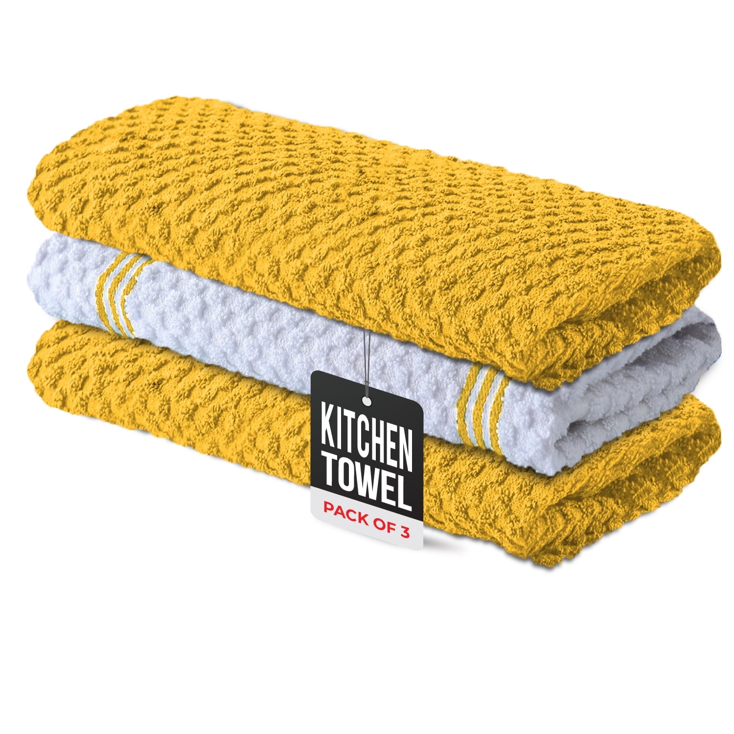 Infinitee Xclusives Yellow Kitchen Towel Pack of 3 - 100% Cotton ...