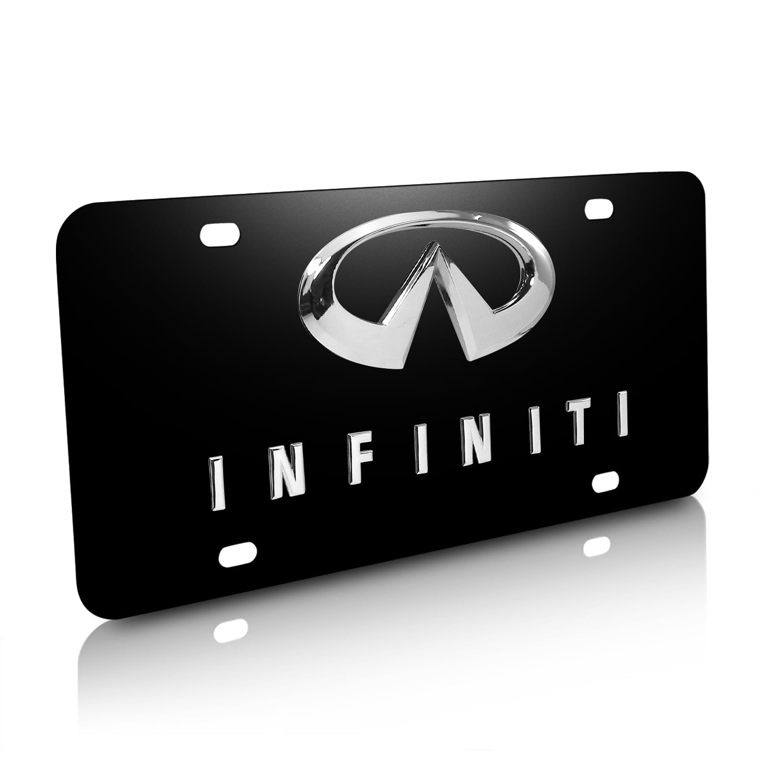 Infiniti 3D Chrome Dual Metal Logo Black Stainless Steel License Plate ...