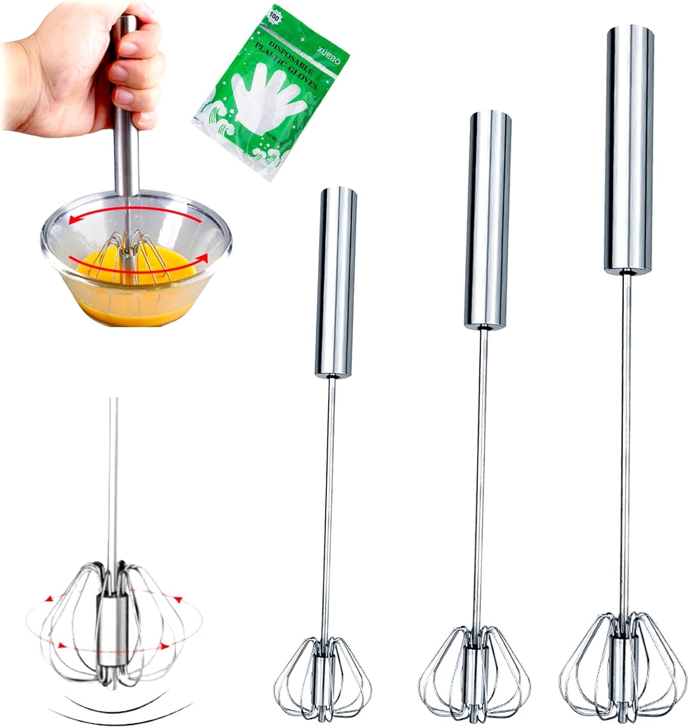 Infinitne Stainless Steel Semi-Automatic Whisk, Easy Whisk Egg Beater ...