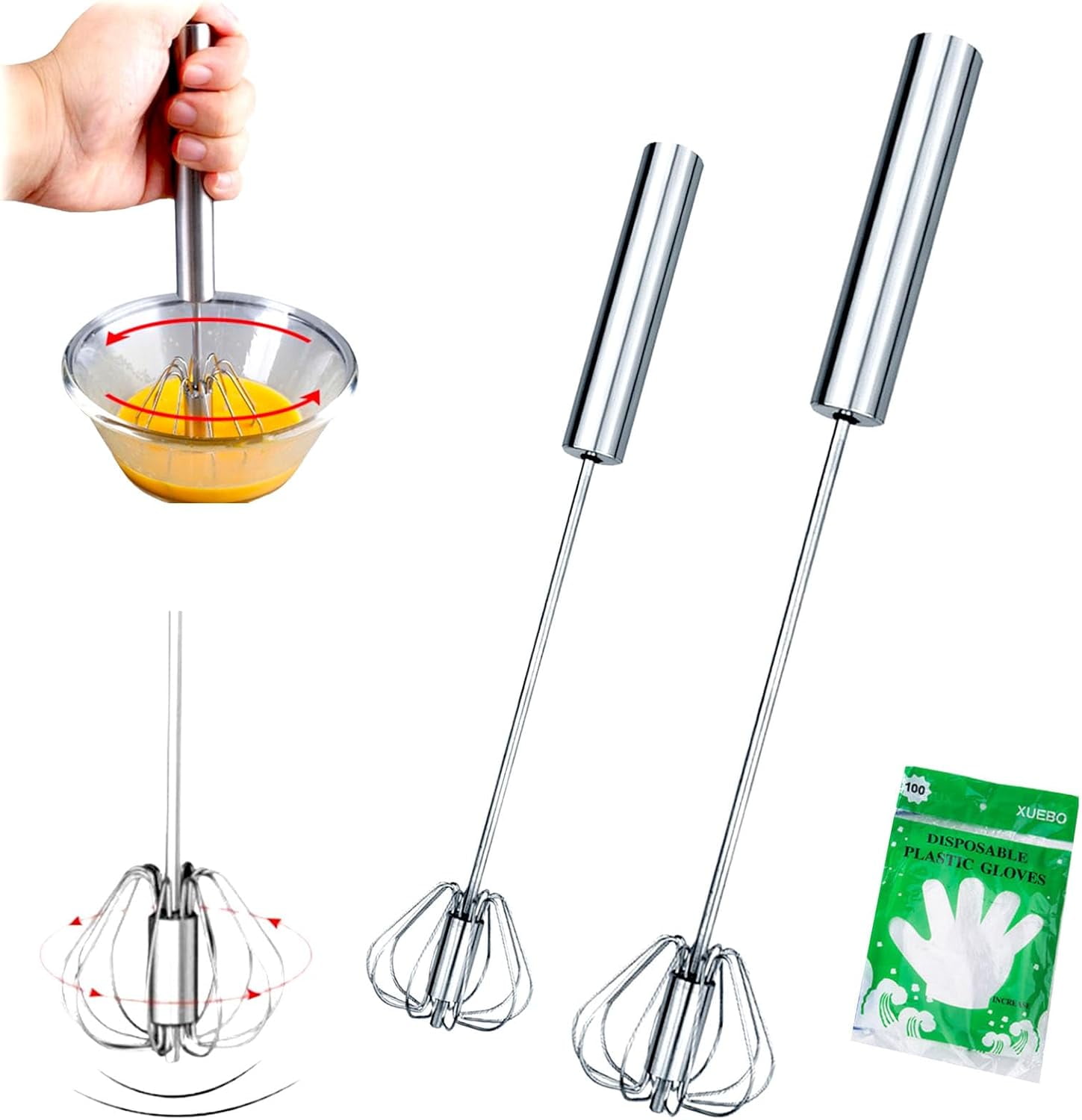 Infinitne Stainless Steel Semi-Automatic Whisk, Easy Whisk Egg Beater ...
