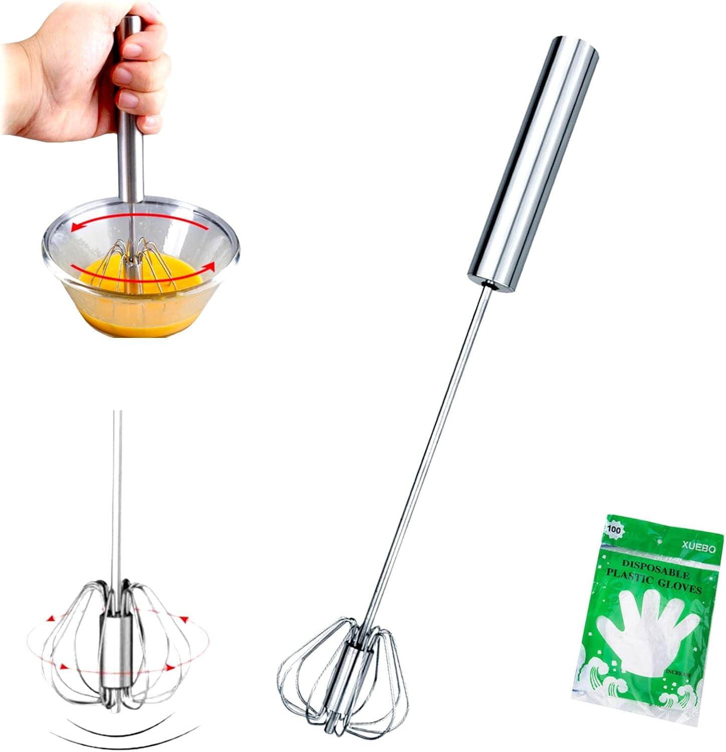 Infinitne Stainless Steel Semi-Automatic Whisk, Easy Whisk Egg Beater ...