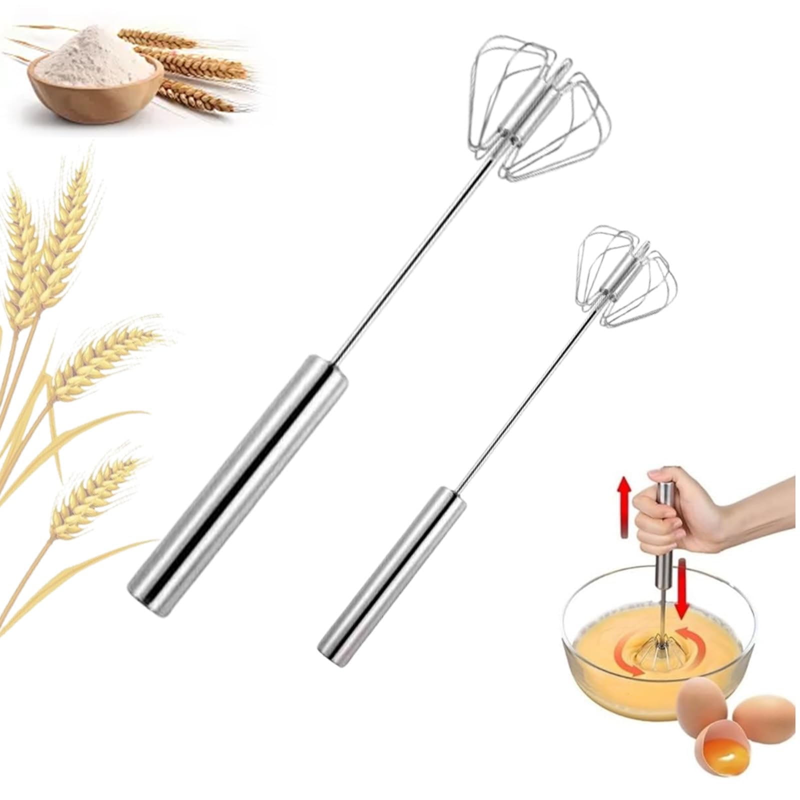 Infinitne Stainless Steel Semi-Automatic Whisk, Easy Whisk Handheld ...