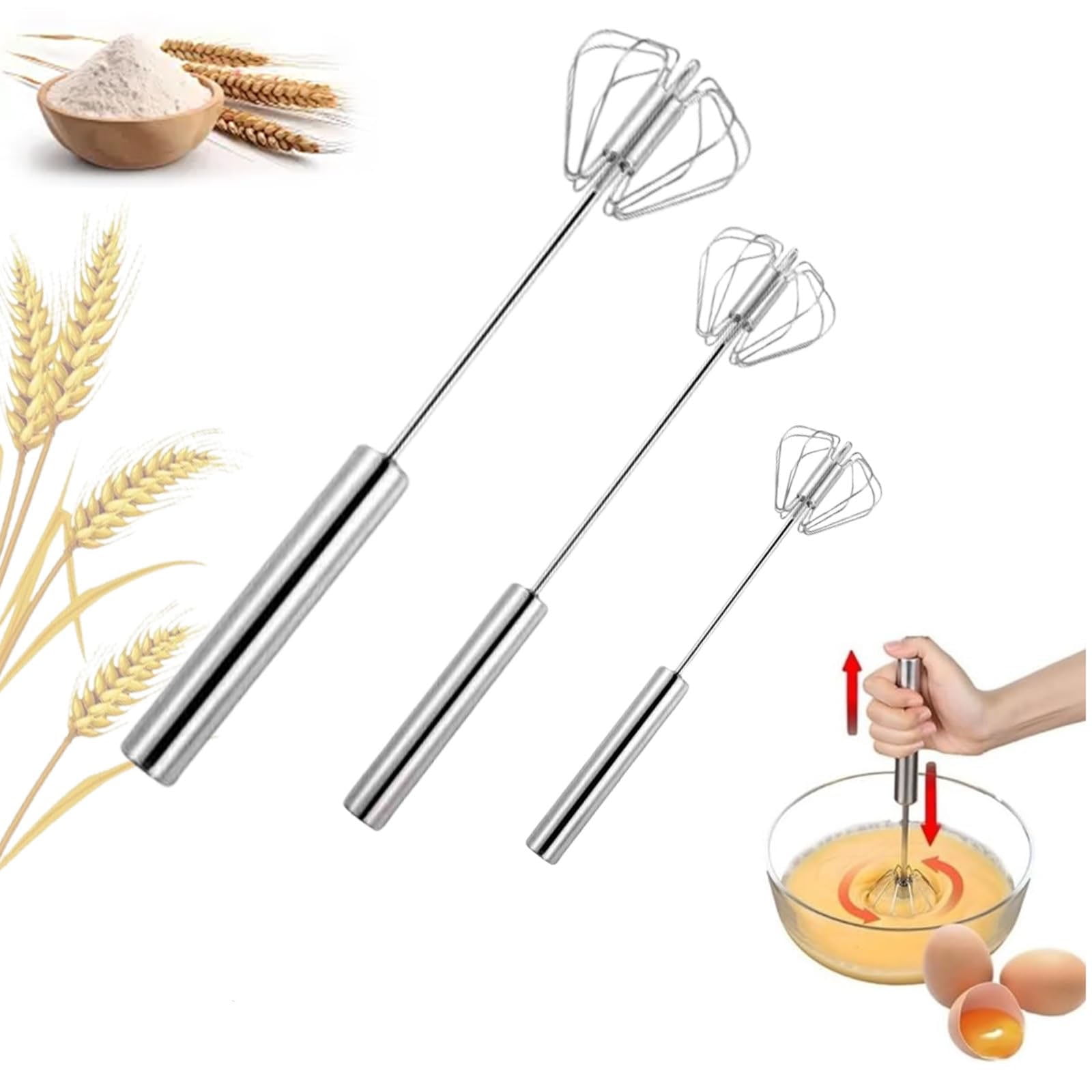 Infinitne Stainless Steel Semi-Automatic Whisk, Easy Whisk Handheld ...