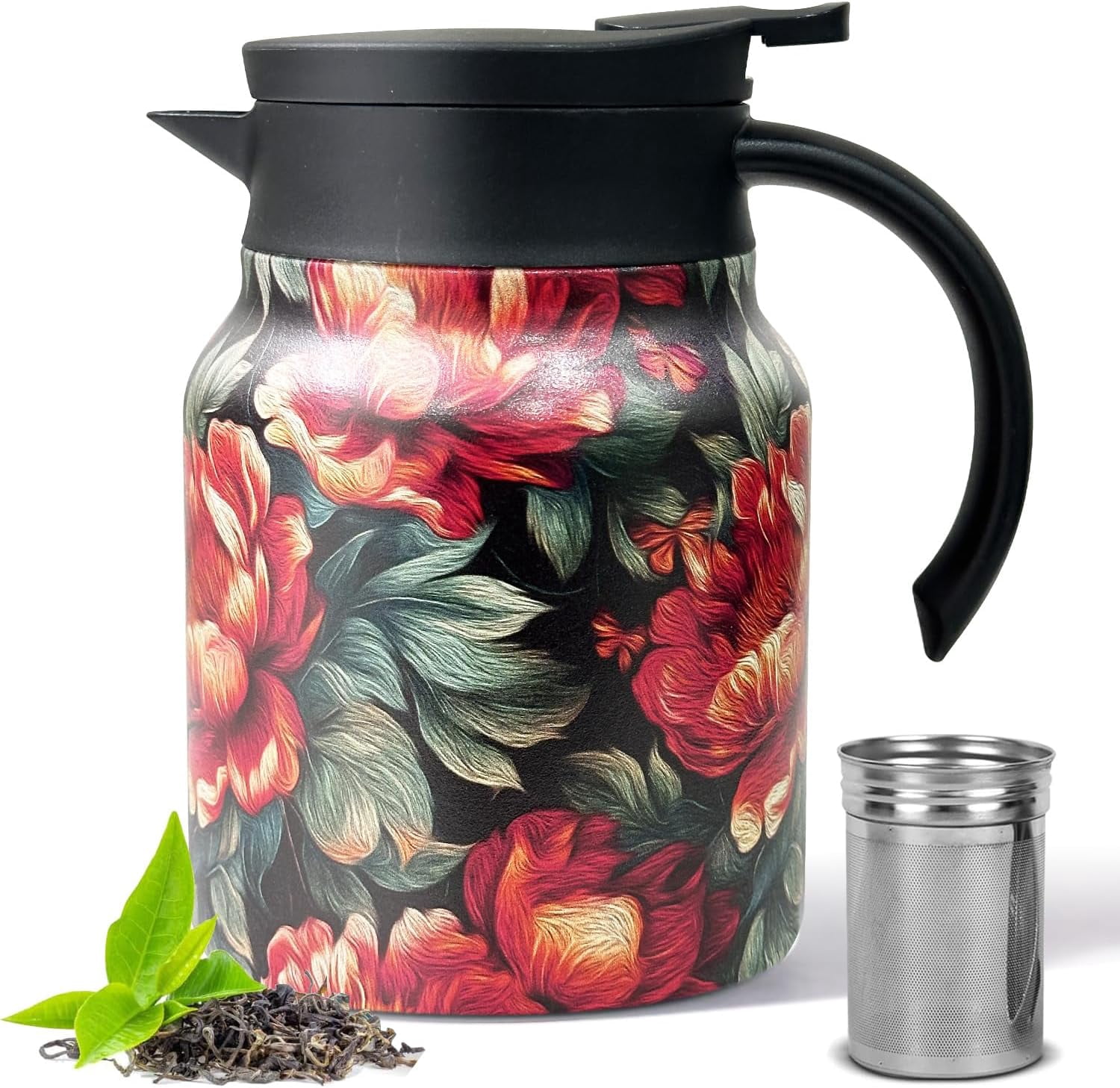 Infinitne Vintage Floral Pattern Tea Thermos – Built-In Infuser,316 ...