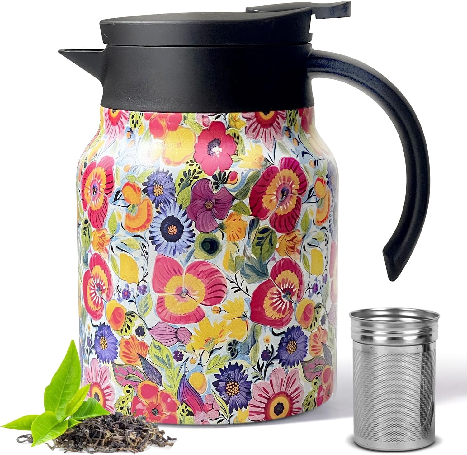 Infinitne Vintage Floral Pattern Tea Thermos – Built-In Infuser,316 ...