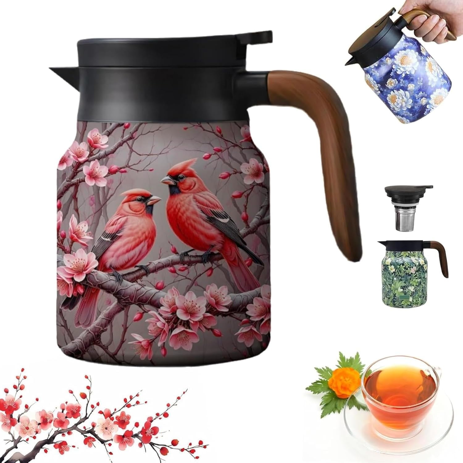 Infinitne Vintage Floral Teapot, Built-In Infuser Stainless Steel ...