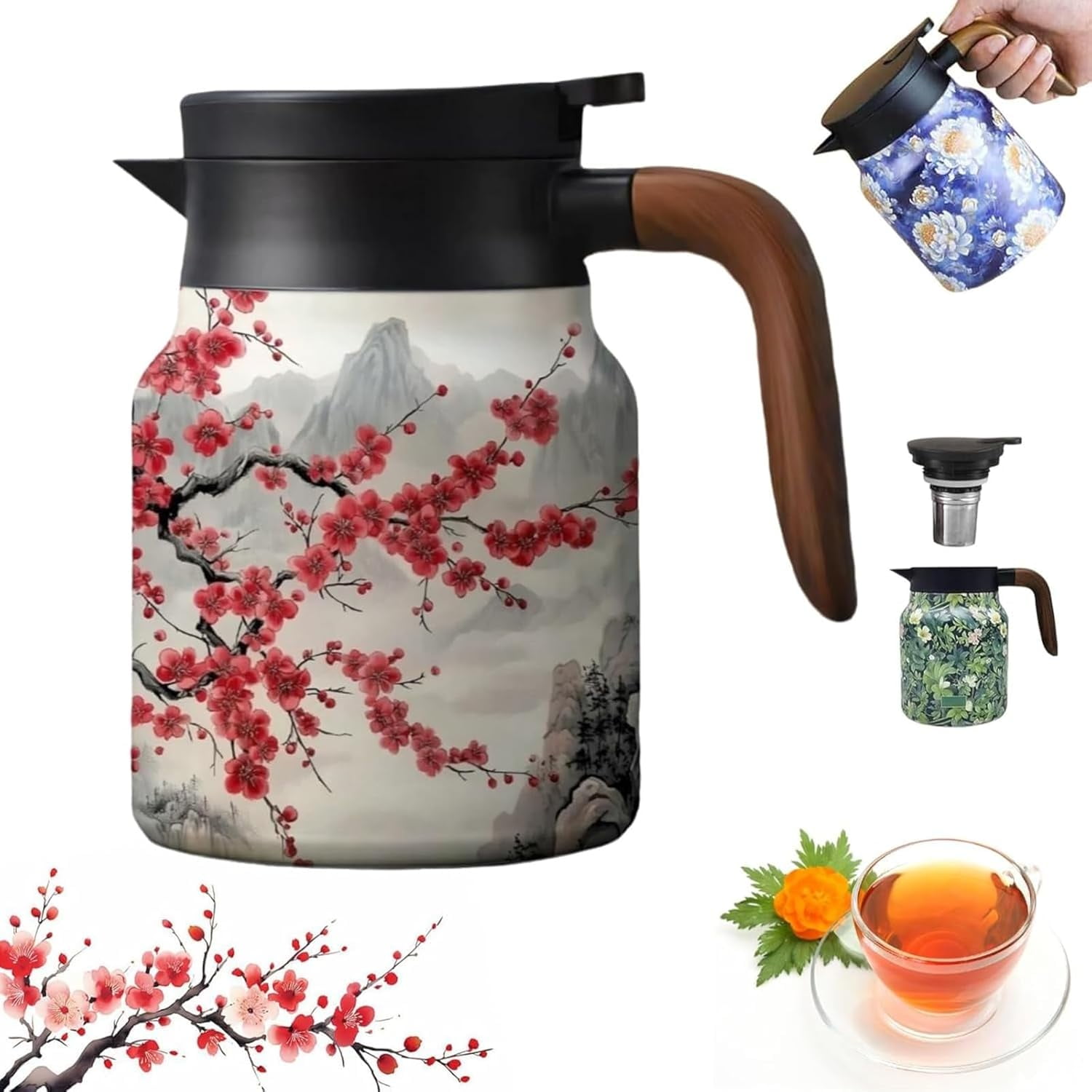 Infinitne Vintage Floral Teapot, Built-In Infuser Stainless Steel ...