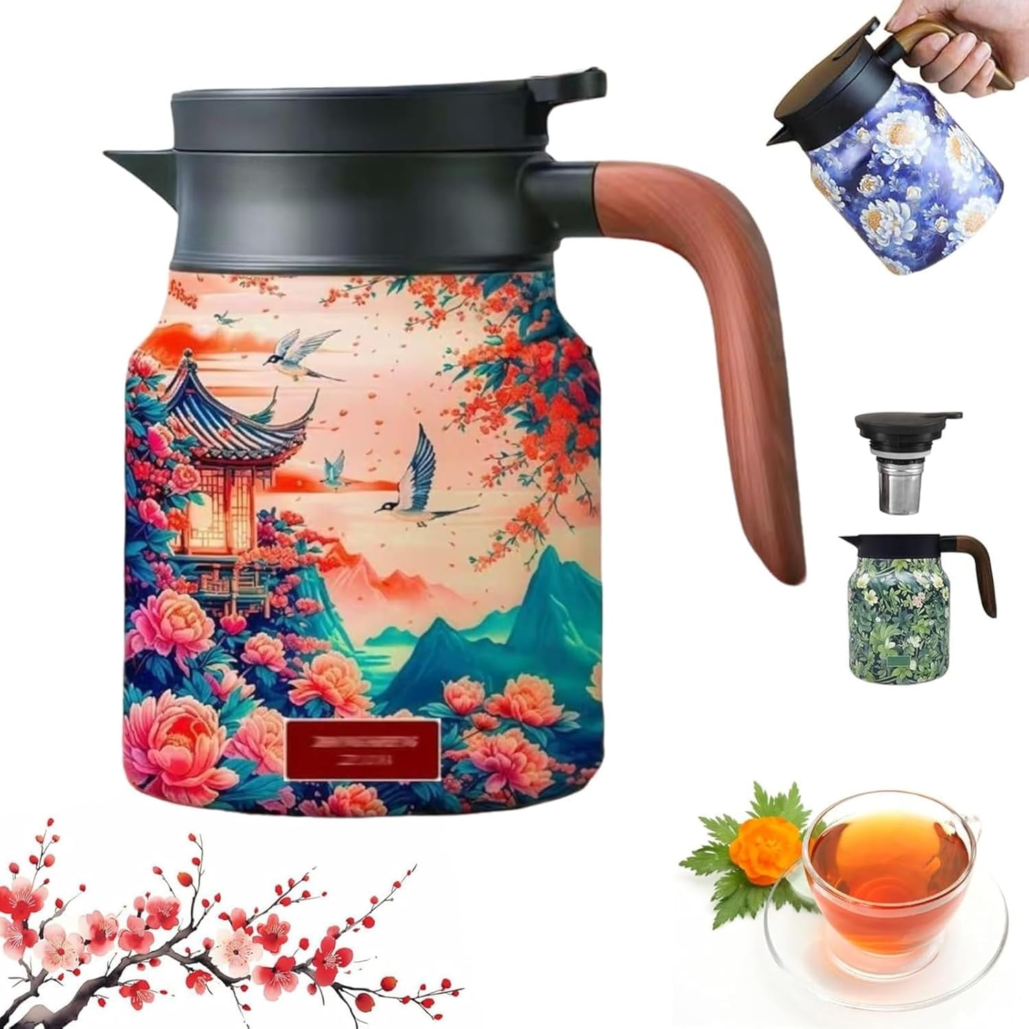 Infinitne Vintage Floral Teapot, Built-In Infuser Stainless Steel ...