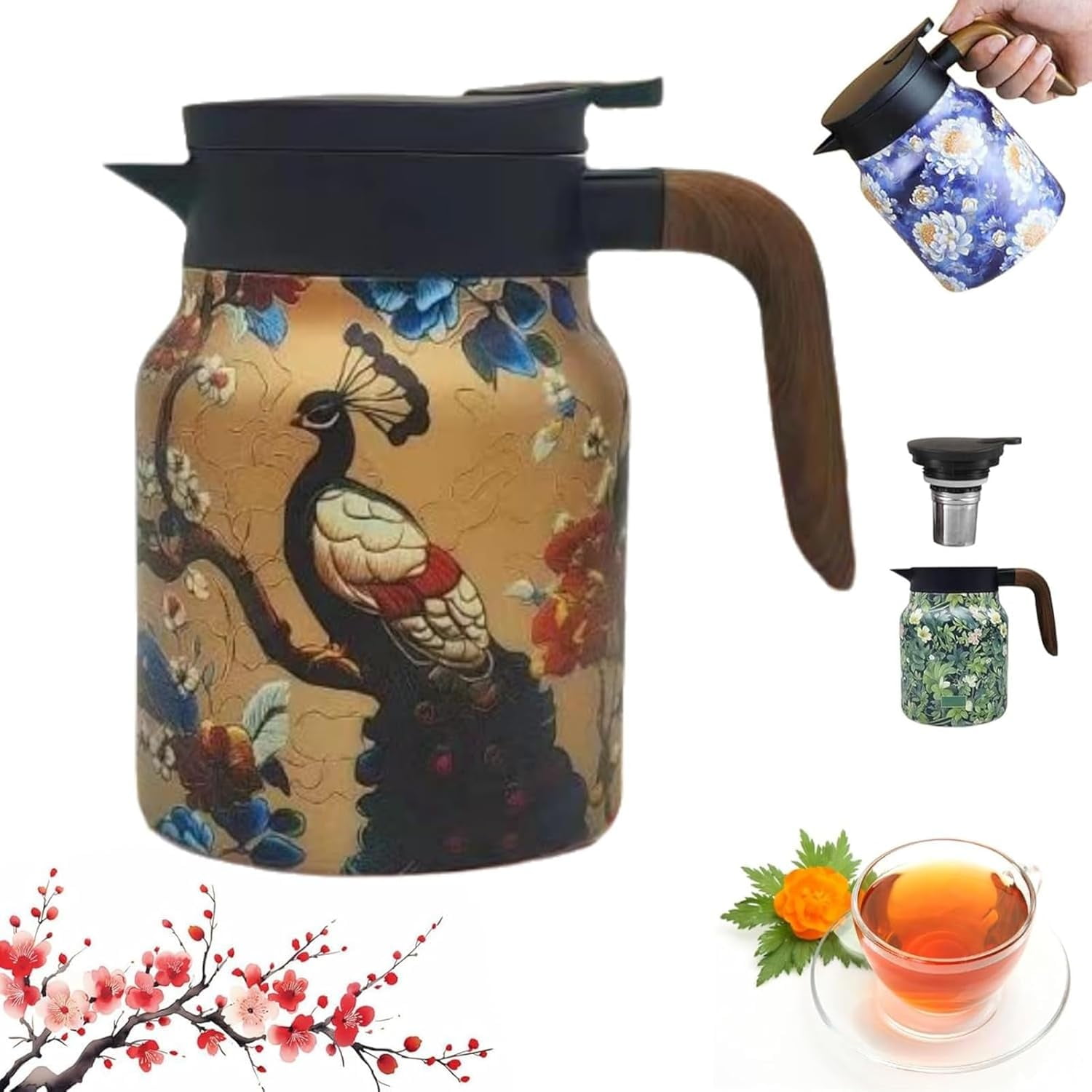 Infinitne Vintage Floral Teapot Built In Infuser Stainless Steel ...