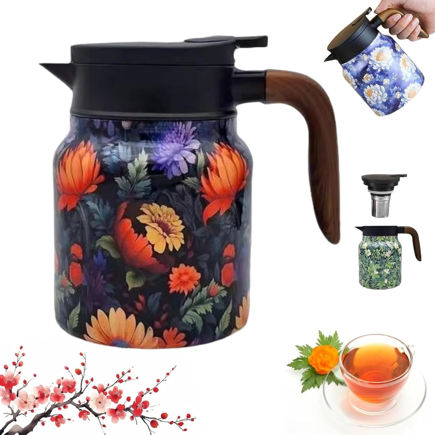 Infinitne Vintage Floral Teapot Built In Infuser Stainless Steel ...