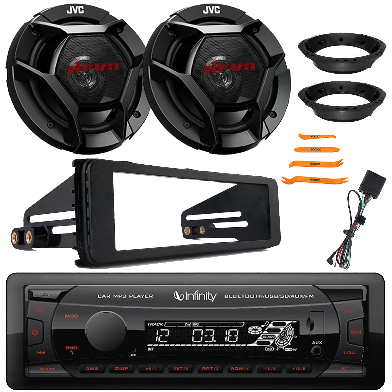 Infinity Alpha 100 Single DIN Bluetooth USB/AUX MP3 Player SD FM Radio ...