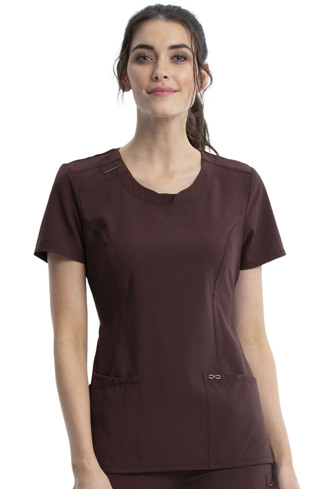 Infinity Cherokee Round Neck Nurse Scrub Tops for Women with 3 Pockets ...