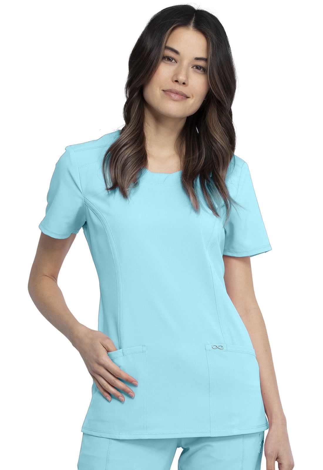 Infinity Cherokee Round Neck Nurse Scrub Tops for Women with 3 Pockets ...