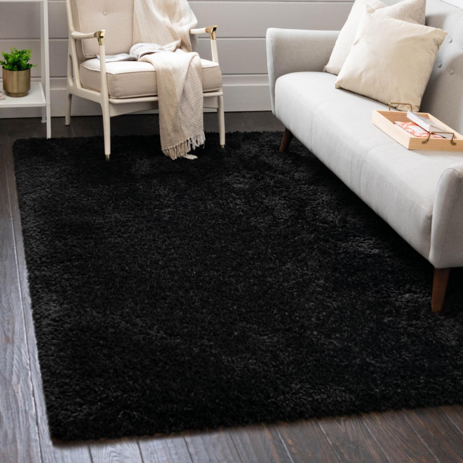 Infinity Collection Solid Shag Area Rug by Rugs.com ‚Äì Black 6' x 9 ...