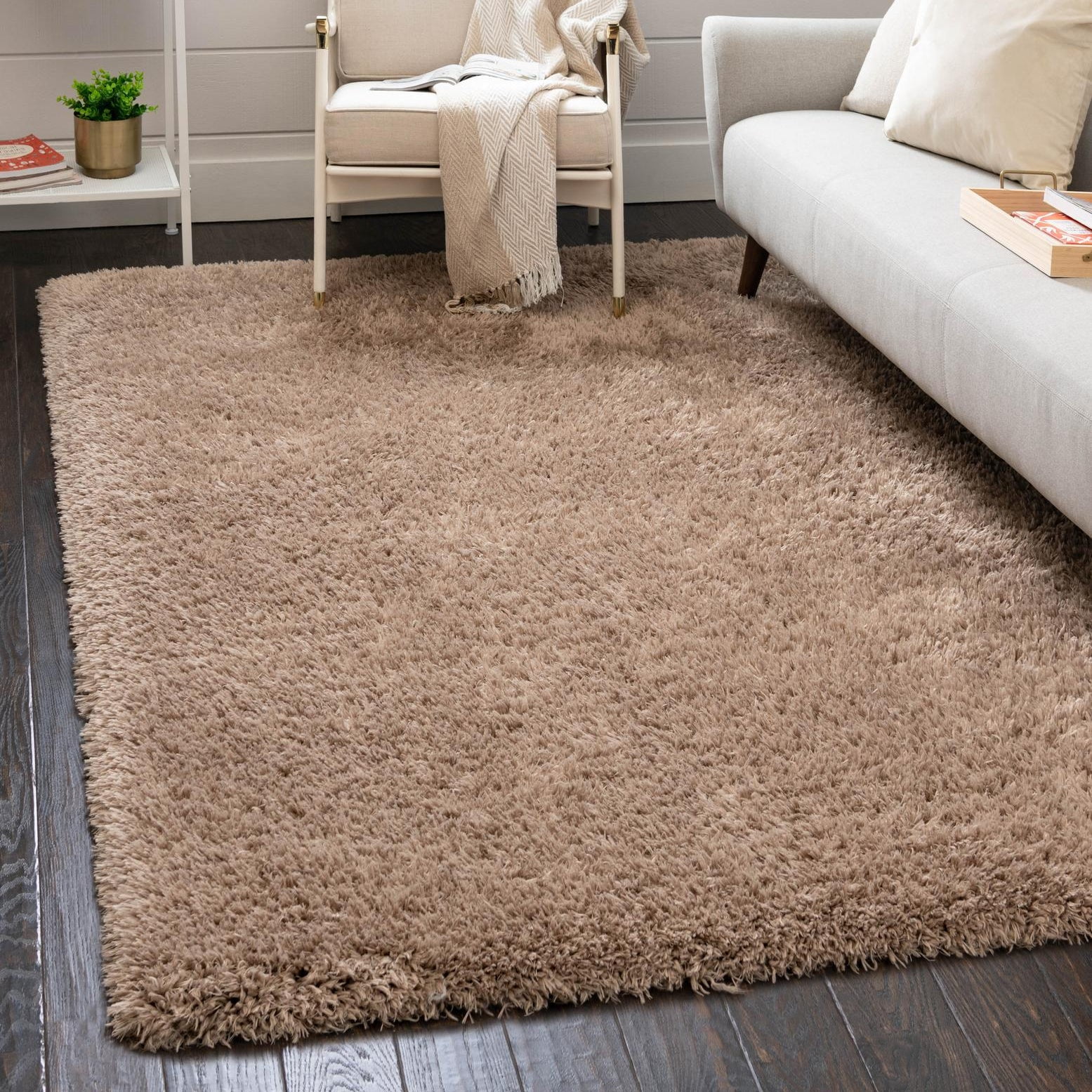 Infinity Collection Solid Shag Area Rug by Rugs.com ‚Äì Khaki 6' x 9 ...