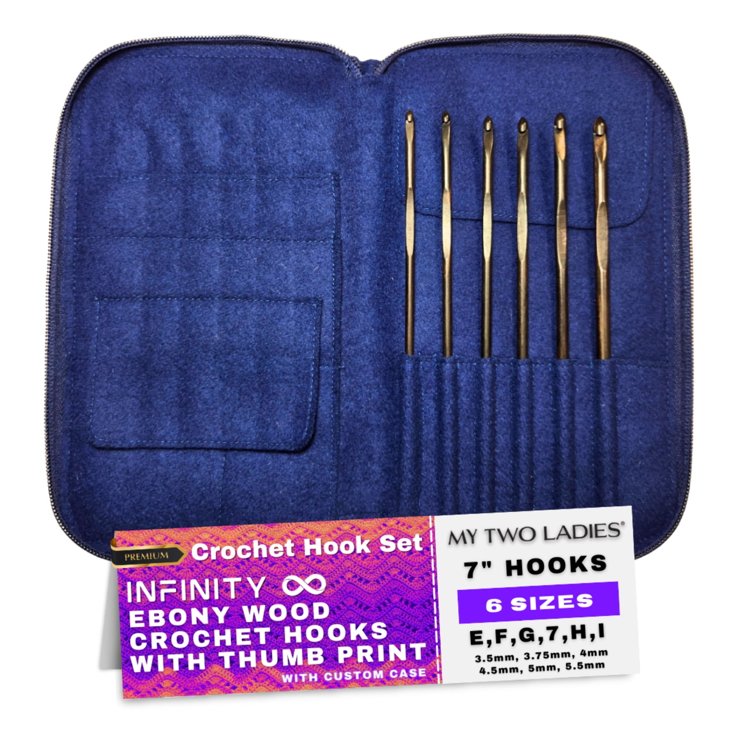 Infinity | Crochet Hook Set | Ebony | Sizes E, F, G, 7, H, I | w/custom case - Walmart.com
