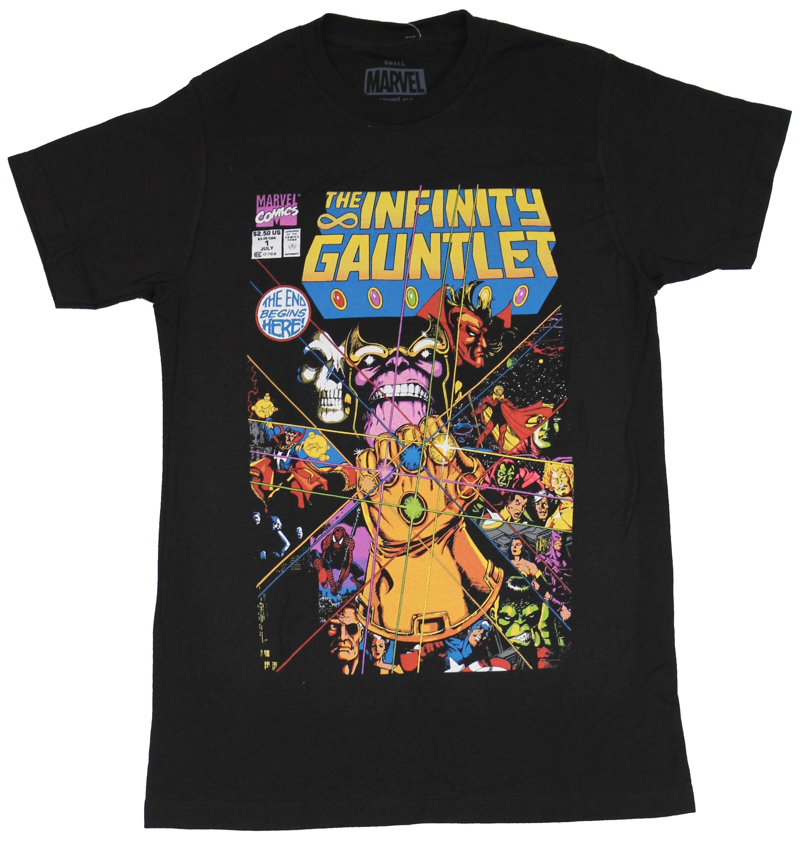 Infinity Gauntlet Mens T-Shirt - Classic Perez Issue 1 Full Color Image ...