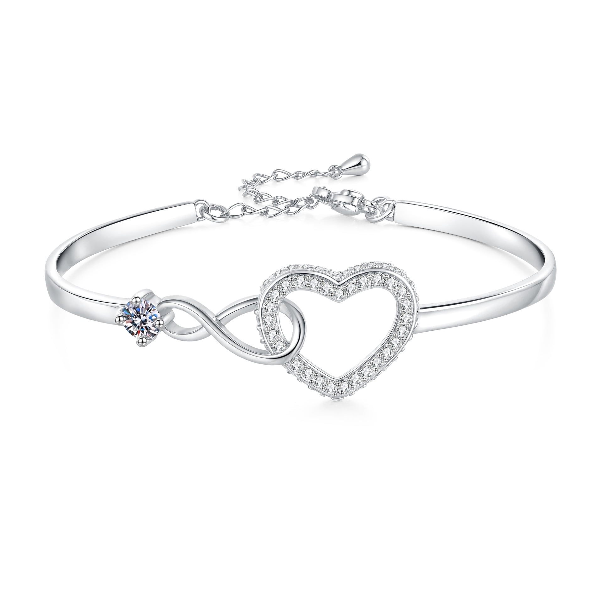 Infinity Heart Cubic Zirconia Bracelet for Women, Adjustable Sparkling ...