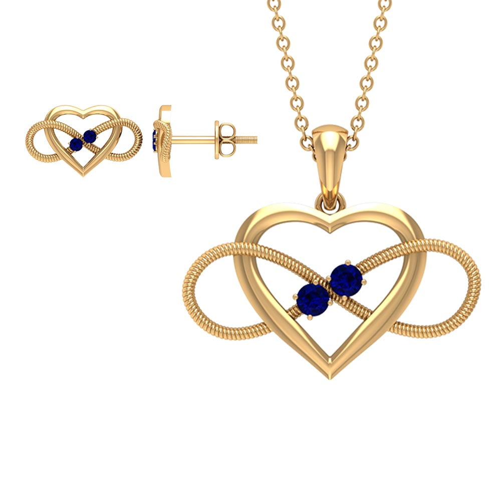 Infinity Heart Jewelry Set with Created Blue Sapphire for Women - AAAA ...