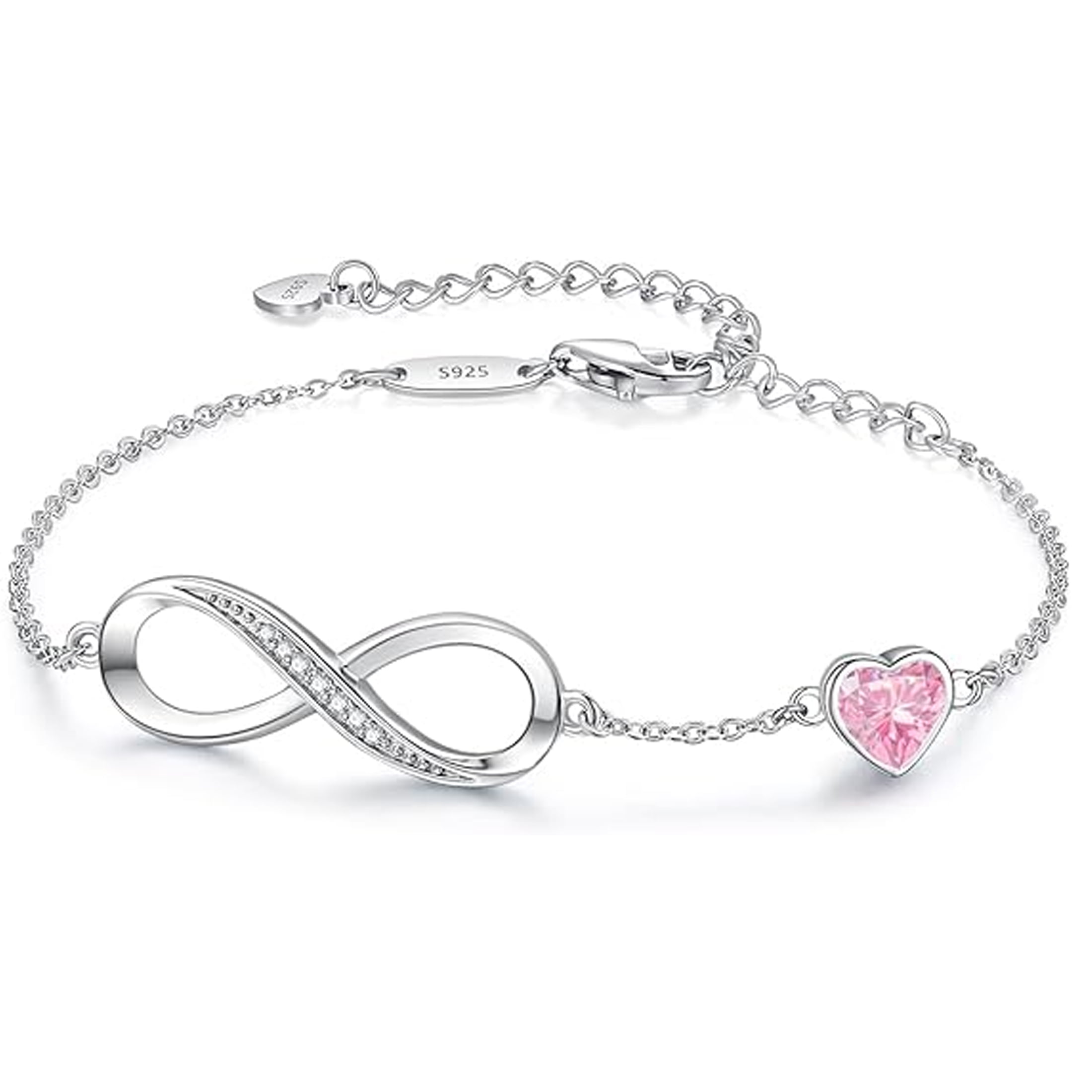Infinity Heart Charm Link Stainless Steel Adjustable Bracelet ...