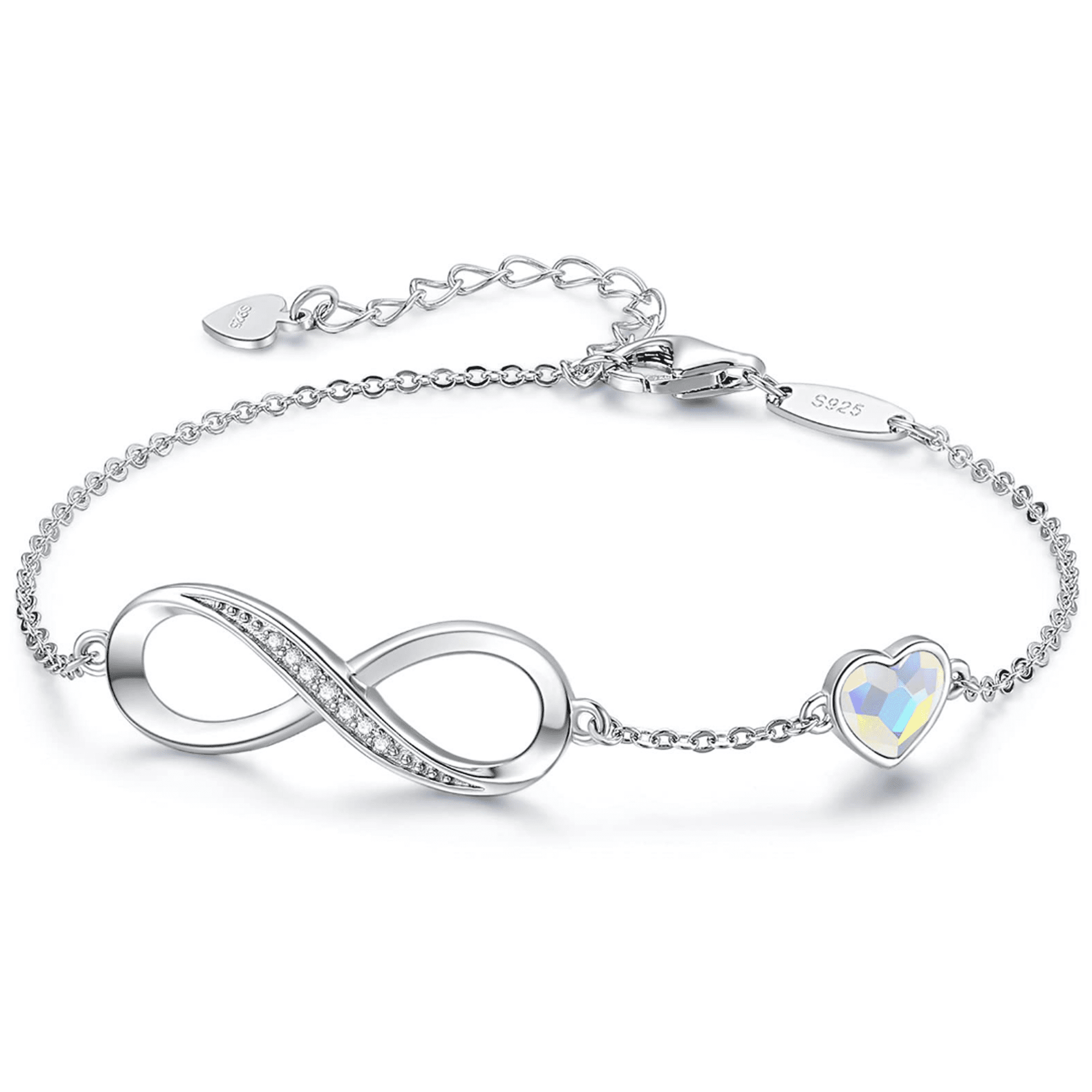 Infinity Heart Charm Link Stainless Steel Adjustable Bracelet ...