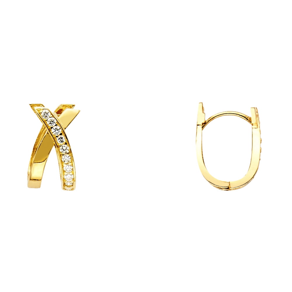 Infinity Huggie Earrings Solid 14k Yellow Gold Huggies Hoops X Round CZ ...