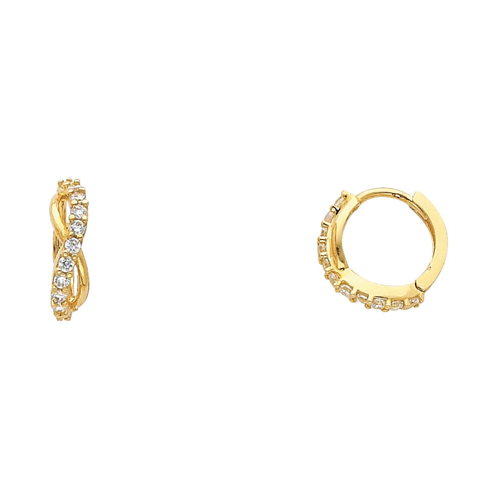 Infinity Huggie Hoop Earrings CZ Solid 14k Yellow Gold Huggies Round ...