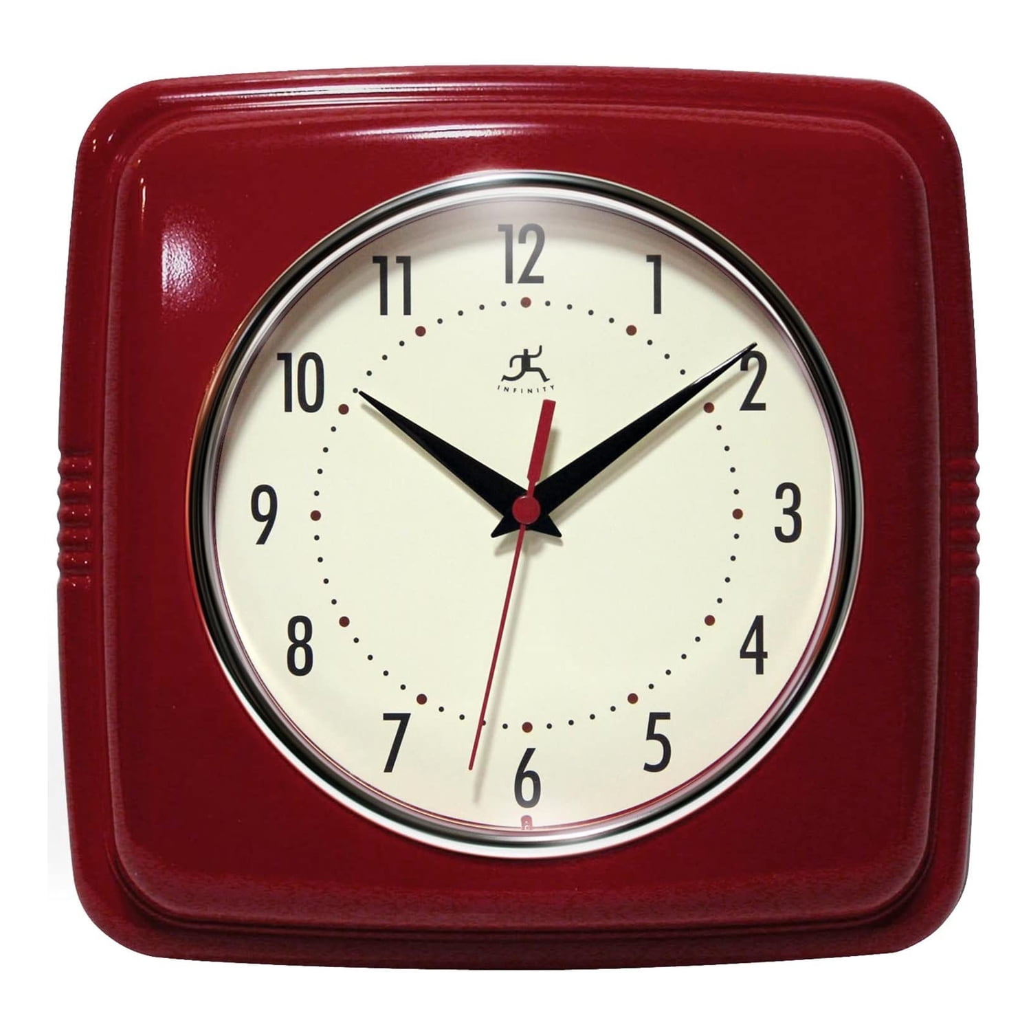 Infinity Instruments, Wall Clock, 9 Square Retro 9W x 9H in., Red ...