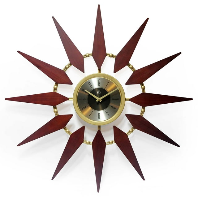 Infinity Instruments Analog Round Natural Mid-Century Wall Clock ...
