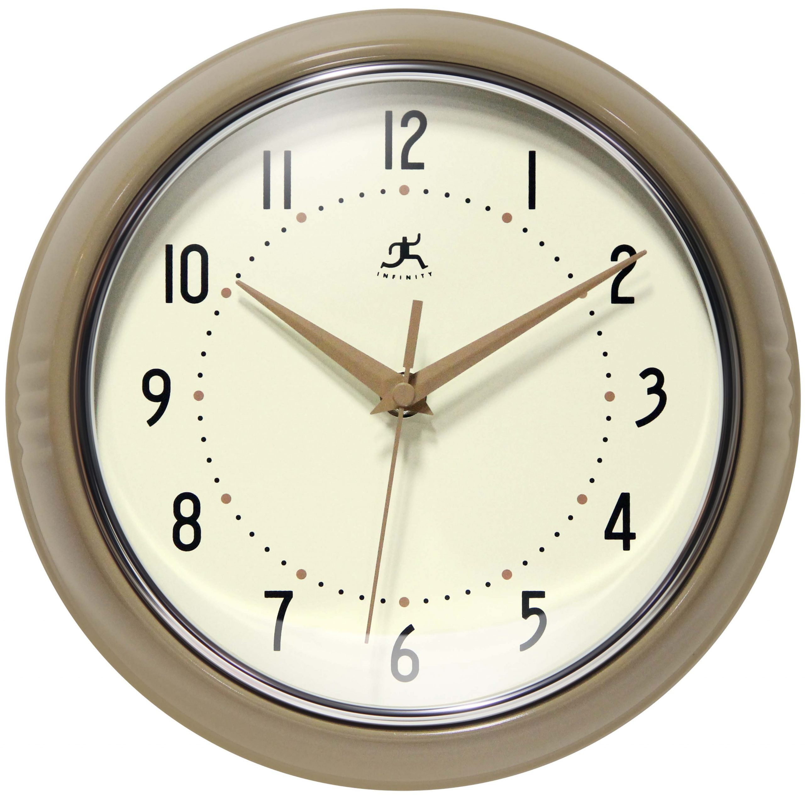 Infinity Instruments Retro Round Latte Metal 9.5-inch Analog Wall Clock ...