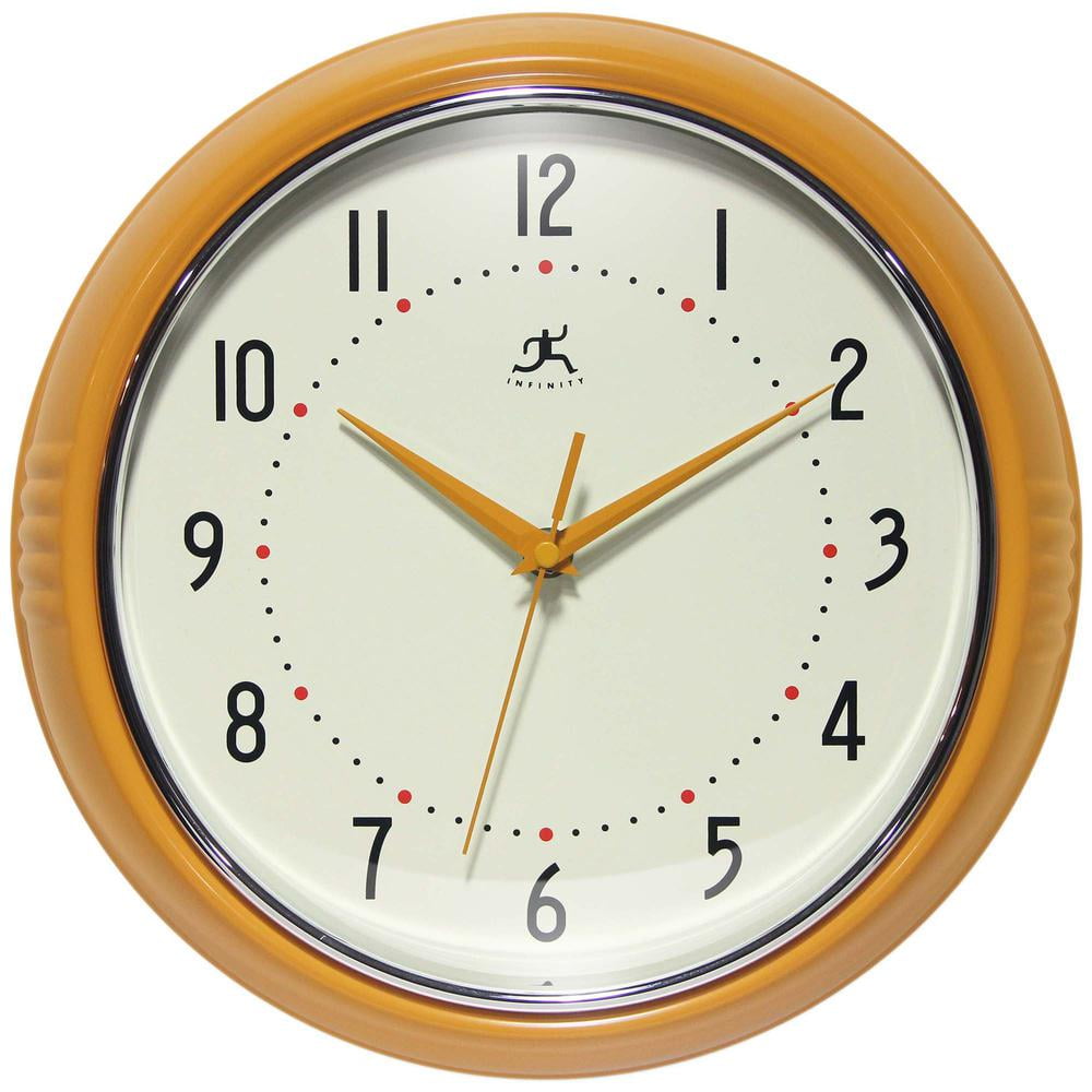 Infinity Instruments Retro Round Non-Ticking 12" Saffron Wall Clock ...