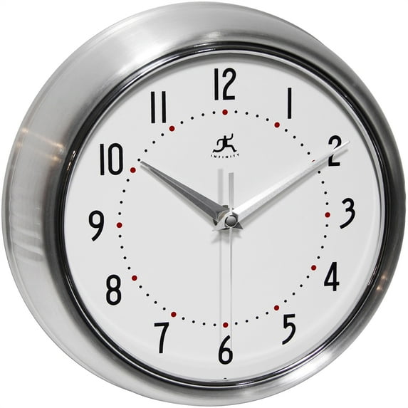 Infinity Instruments Retro Round Silver Metal 9.5-inch Analog Wall ...