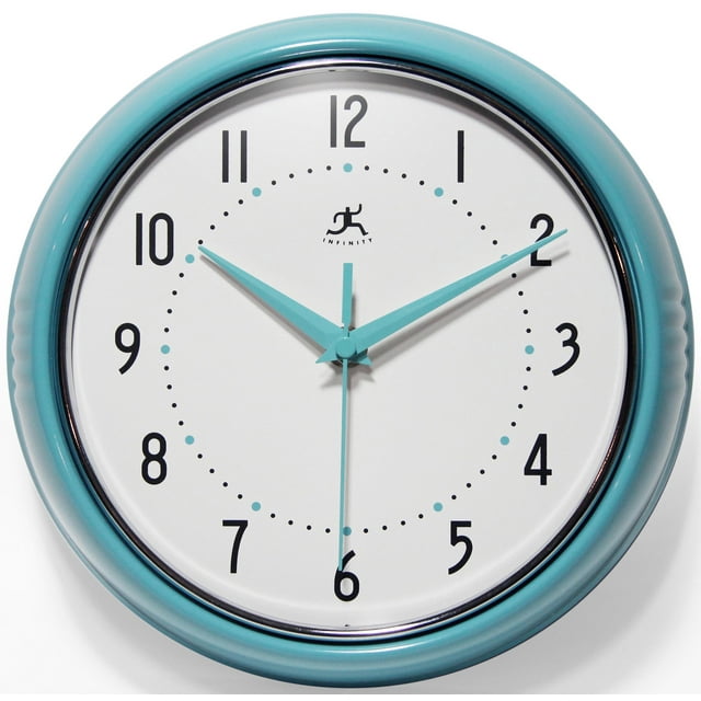 Infinity Instruments Retro Round Turquoise Metal 9.5-inch Analog Wall ...