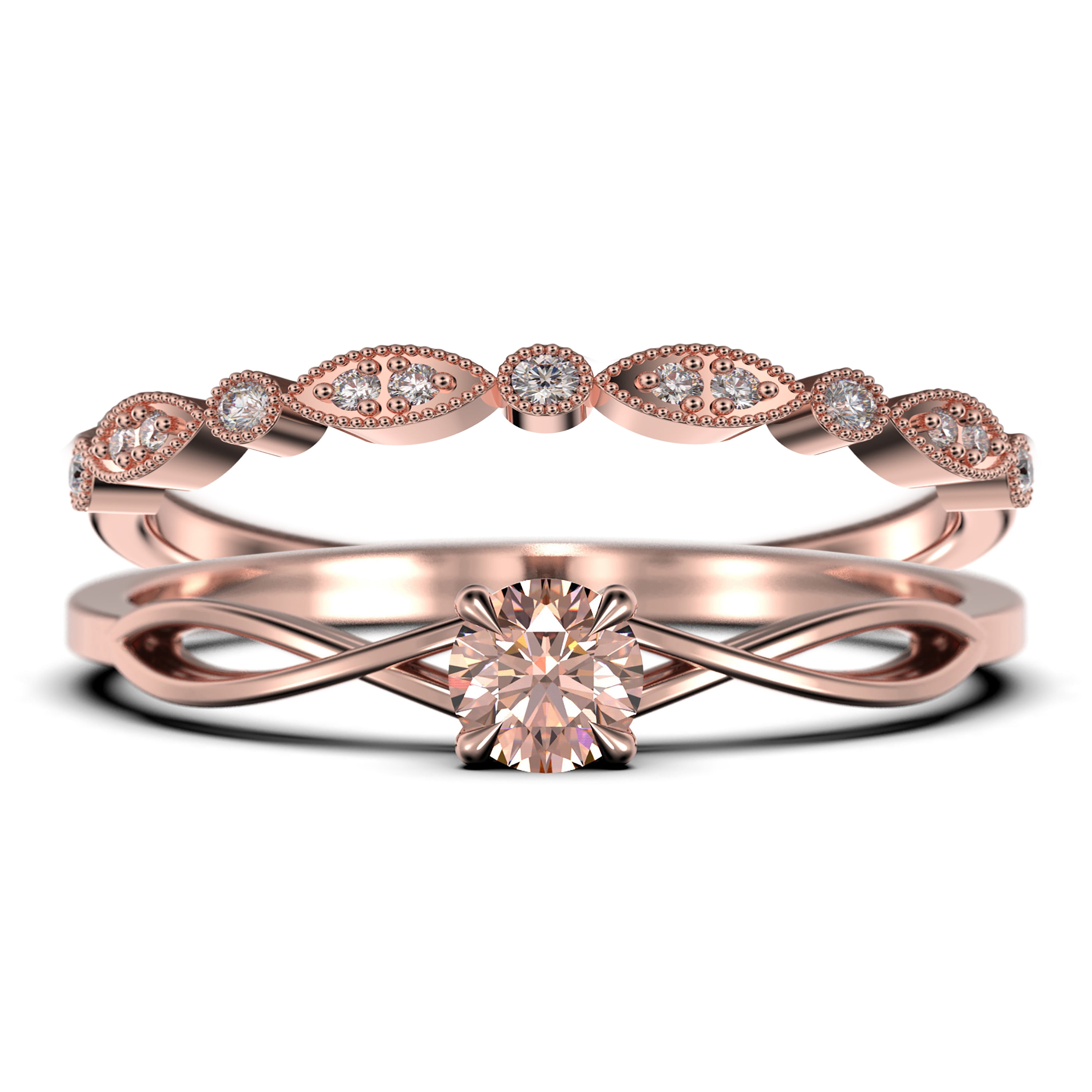 Infinity Loop 1.00 Carat Round Cut Morganite Engagement Ring, Twisted ...