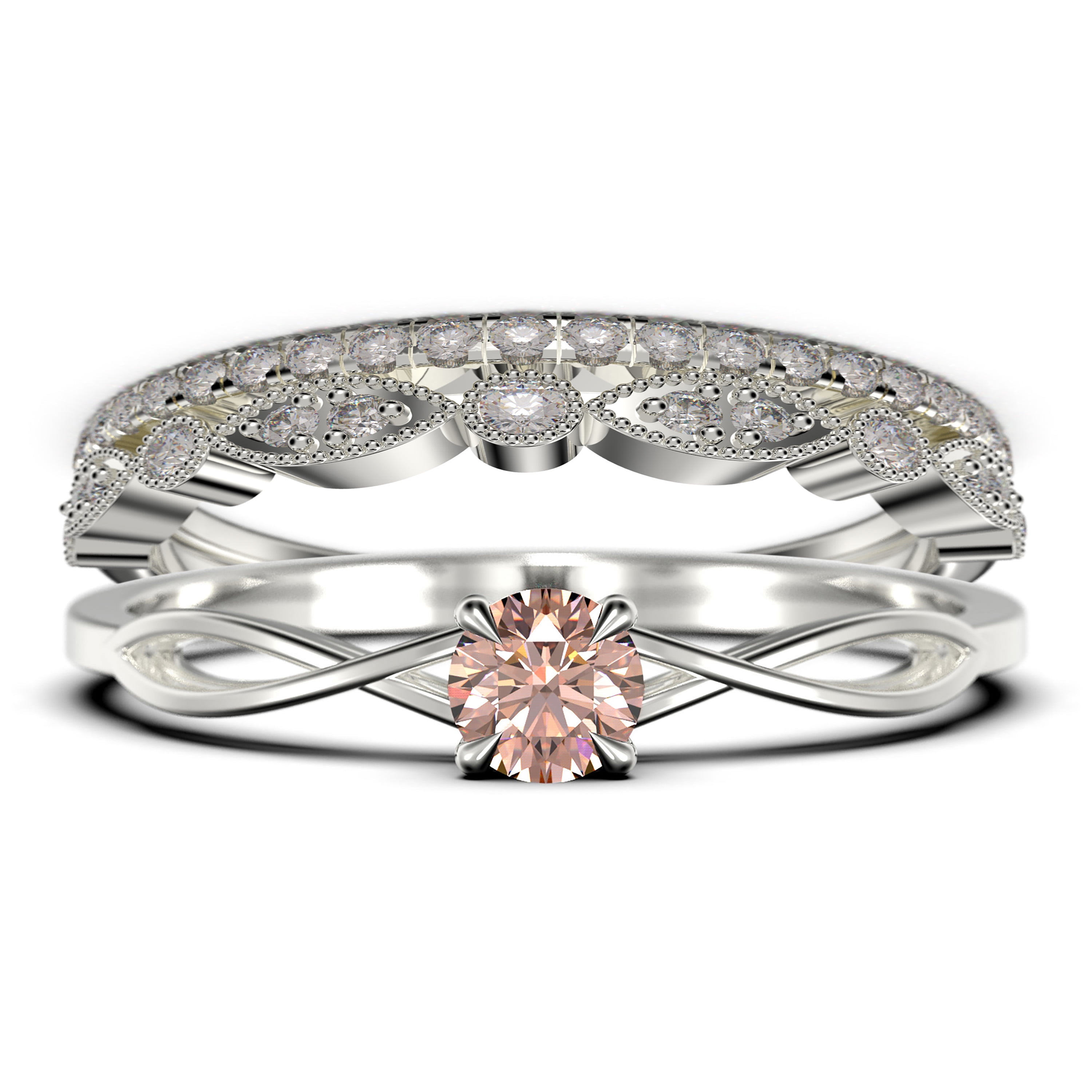 Infinity Loop 1.50 Carat Round Cut Morganite Engagement Ring, Twisted Wedding Band In 925 ...