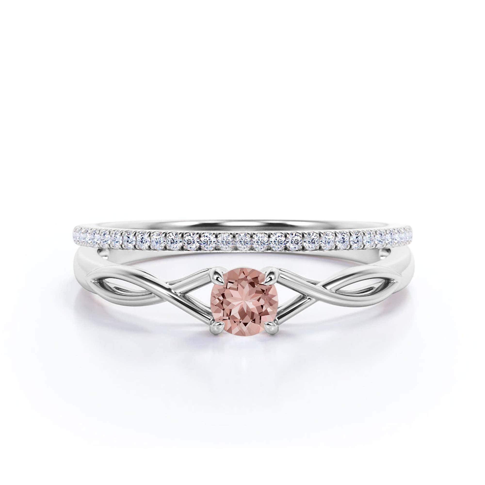 Infinity Loop Minimalist 1.00 Carat Round Cut Morganite Engagement Ring ...