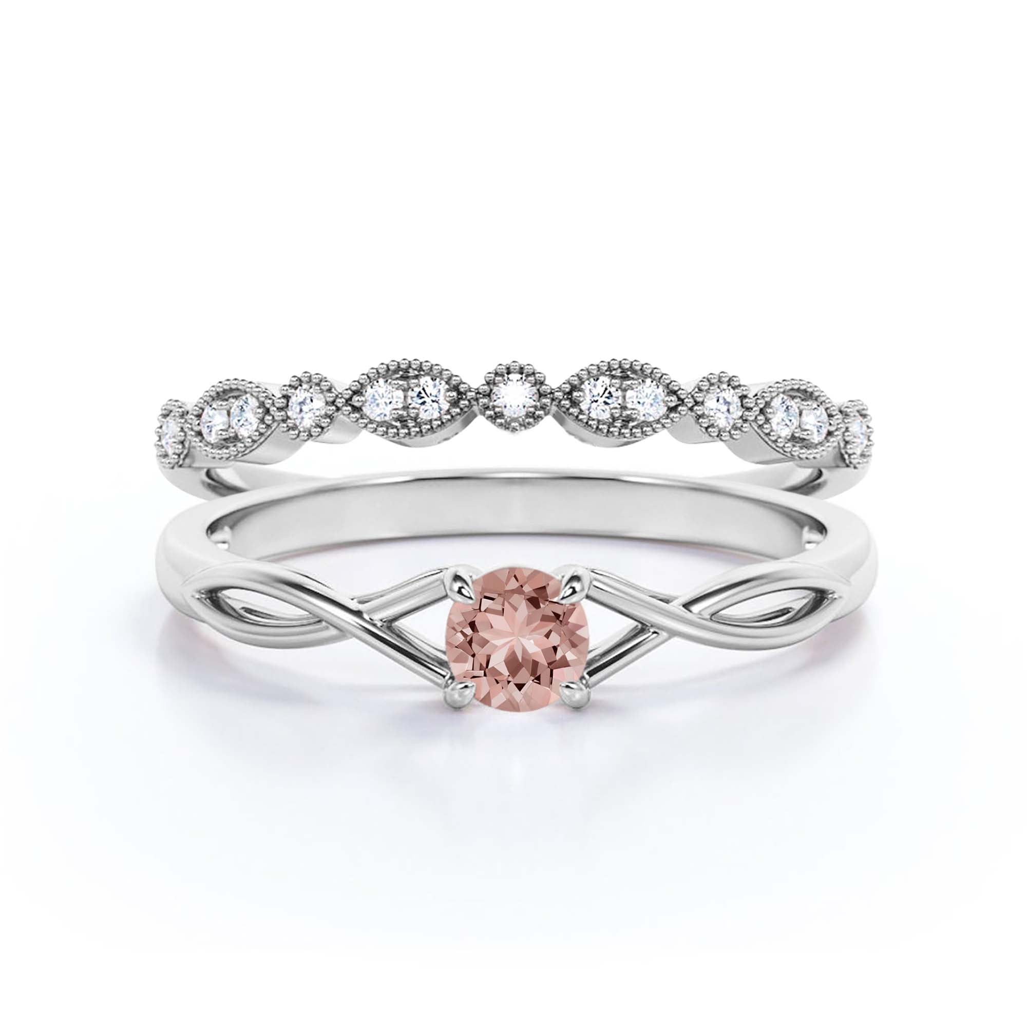 Infinity Loop Minimalist 1.00 Carat Round Cut Morganite Engagement Ring ...