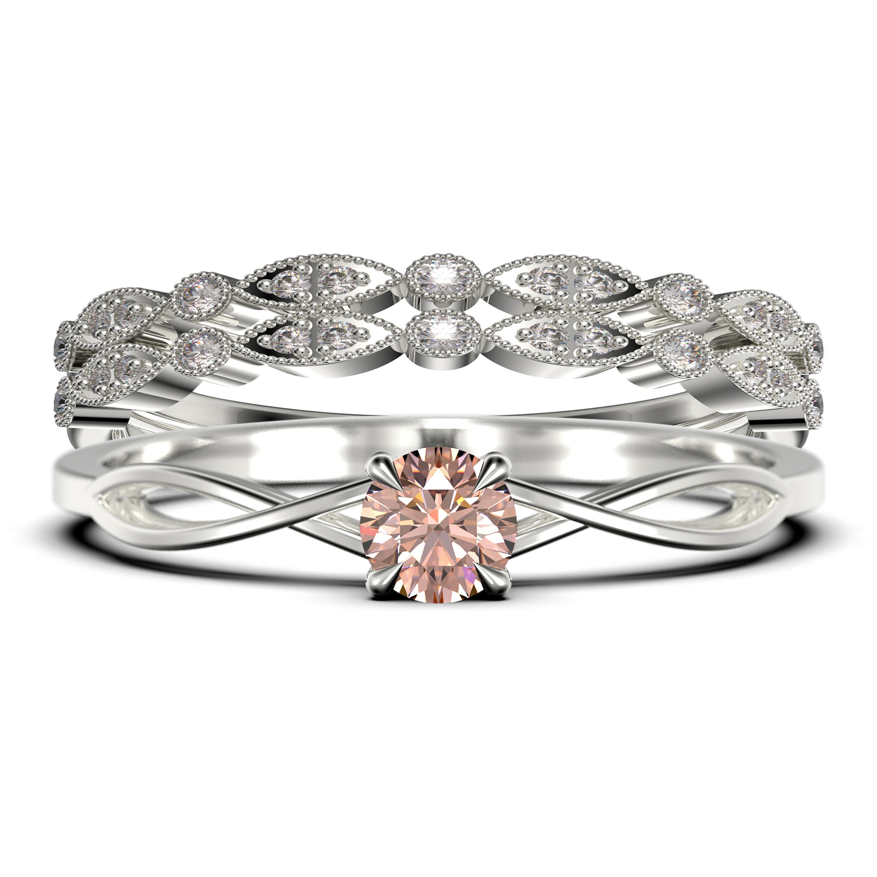 Infinity Loop Minimalist 1.50 Carat Round Cut Morganite Engagement Ring ...