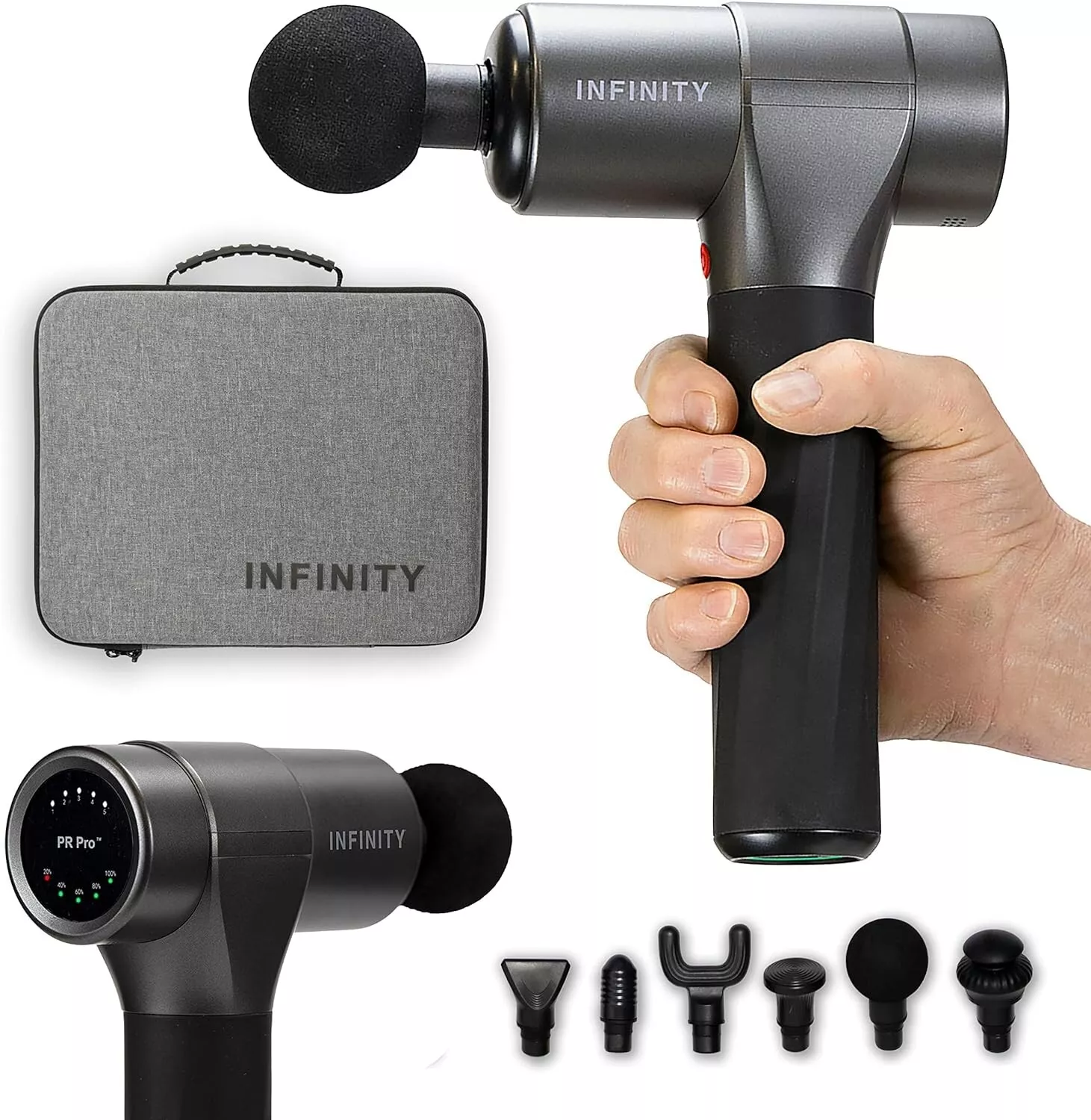 Infinity PR Pro Advantage 45W Cordless Massage Gun with 6 Heads - Platinum - Walmart.com