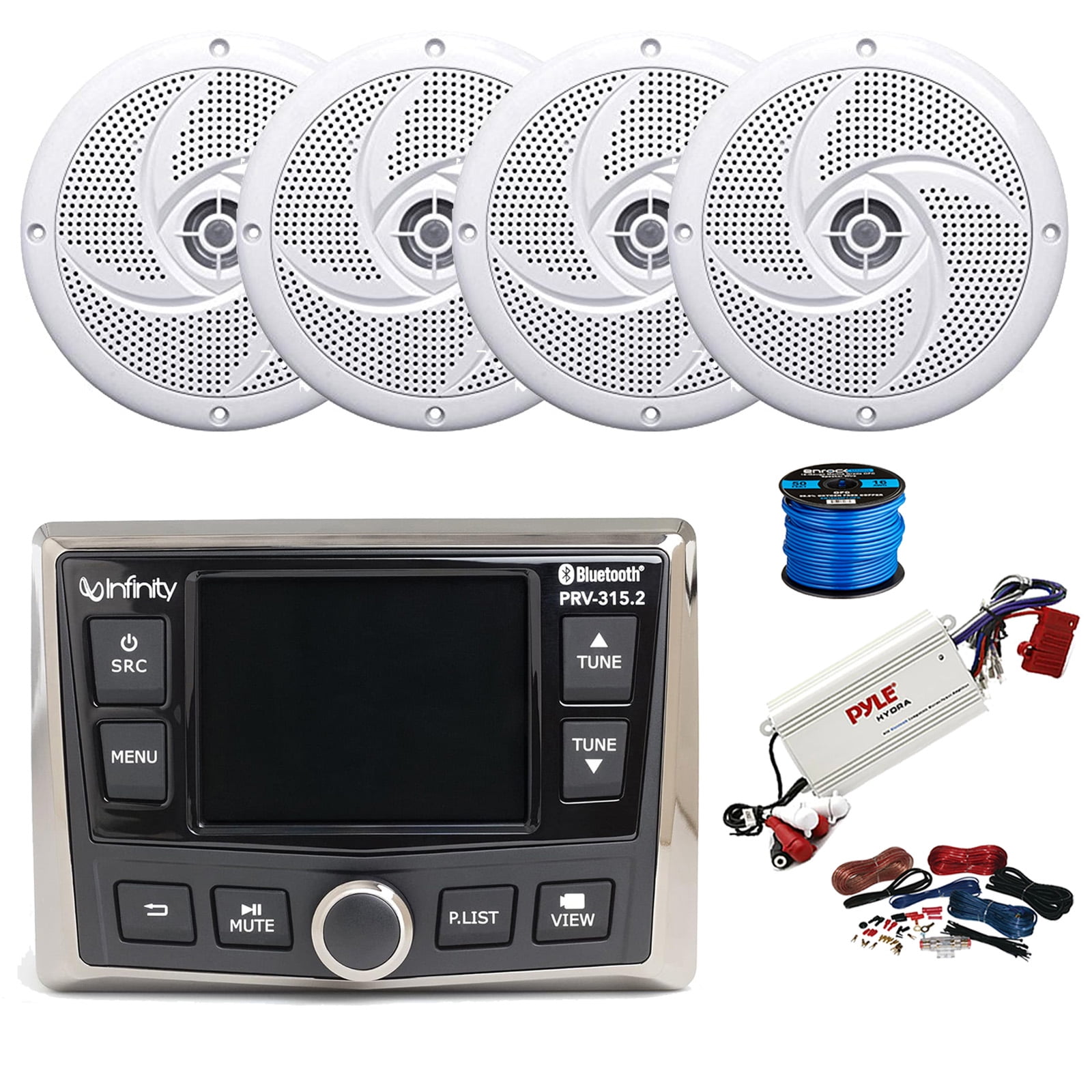 Infinity PRV-315.2 Marine Gauge Mount USB Bluetooth AM/FM/WB Radio ...