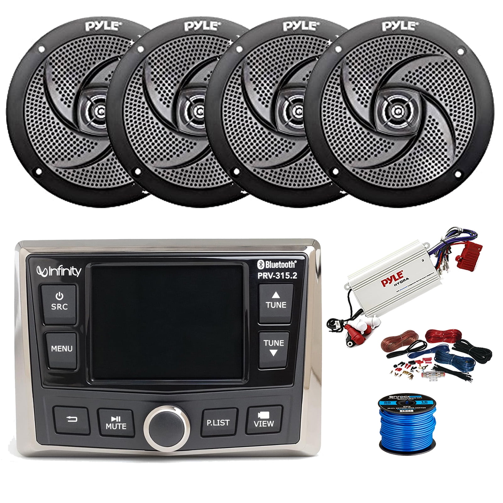 Infinity PRV-315.2 Marine Gauge Mount USB Bluetooth AM/FM/WB Radio ...
