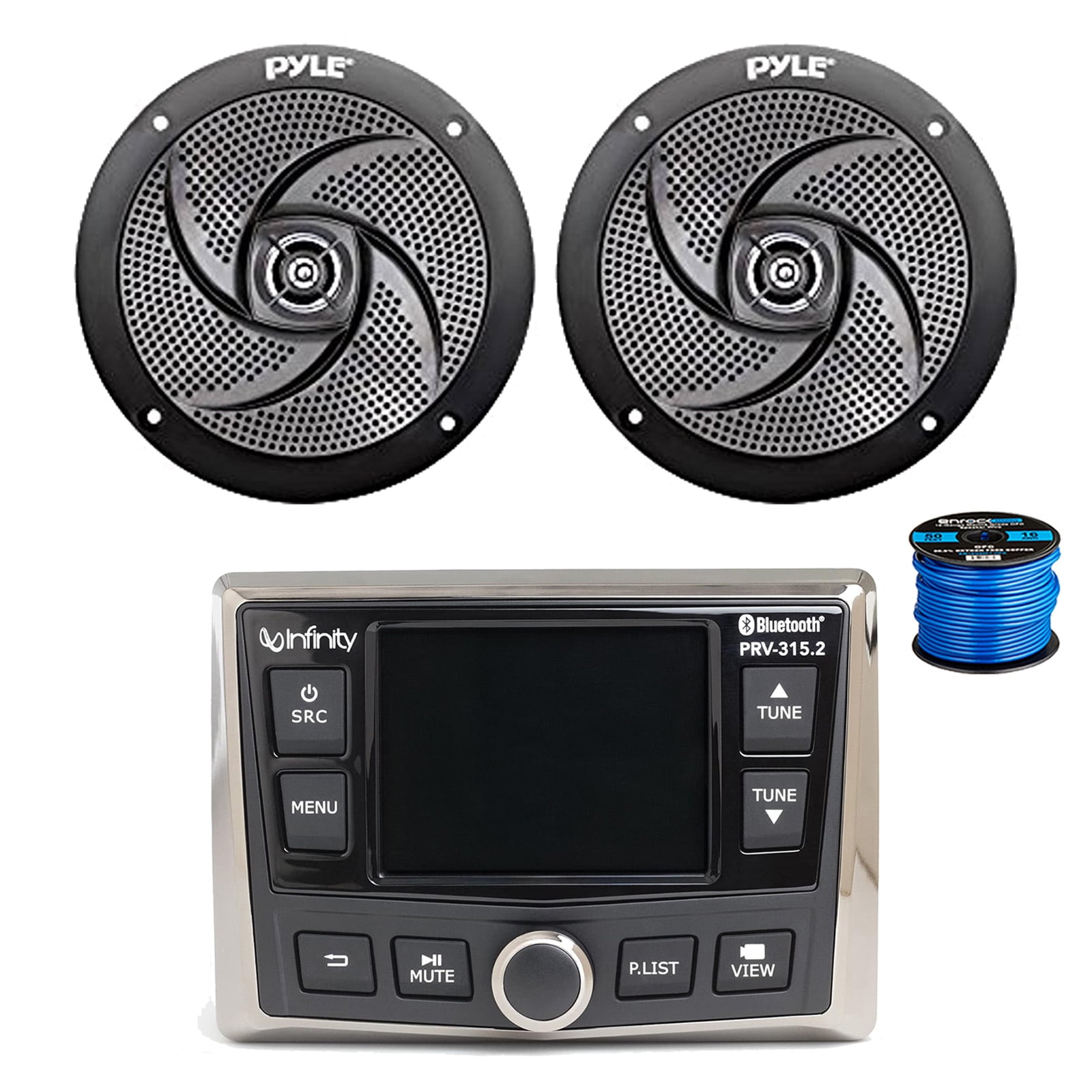 Infinity PRV-315.2 Marine Gauge Style Mount USB Bluetooth AM/FM/WB ...