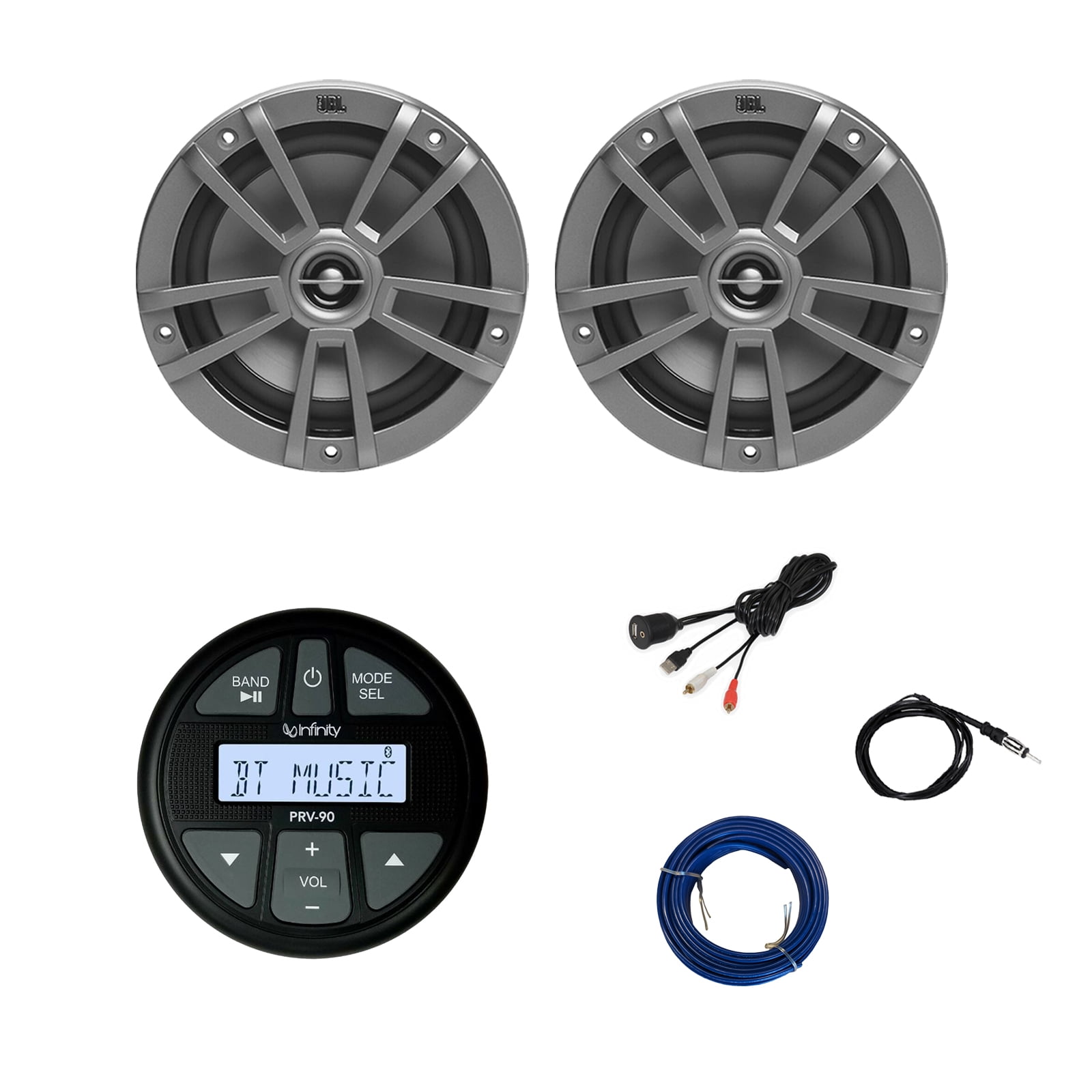 Infinity PRV90 AM/FM Bluetooth AUX/USB Gauge Style Marine Stereo ...